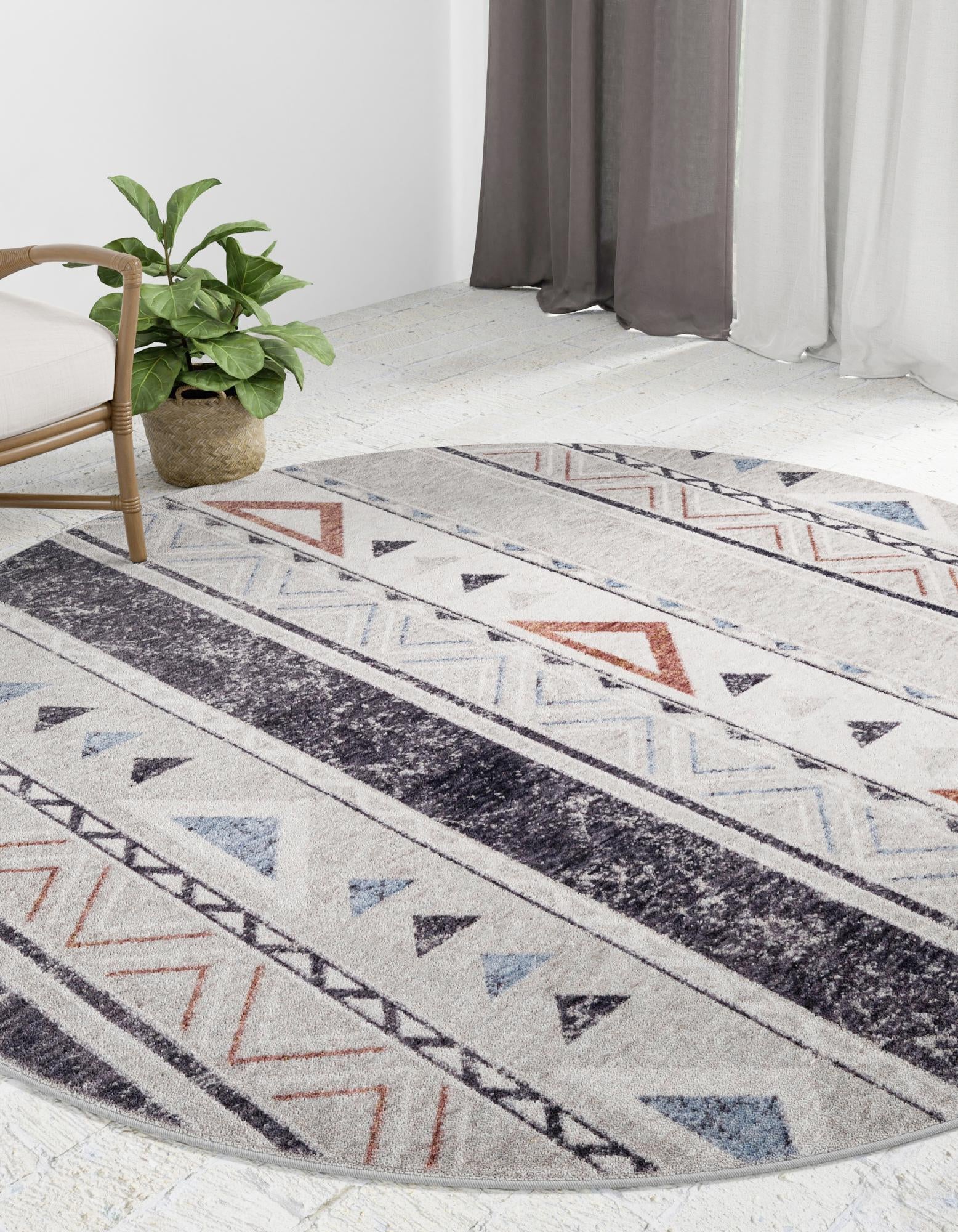 Rugs.com Eco Southwestern Collection Rug – 3 Ft Round Gray Medium Rug ...