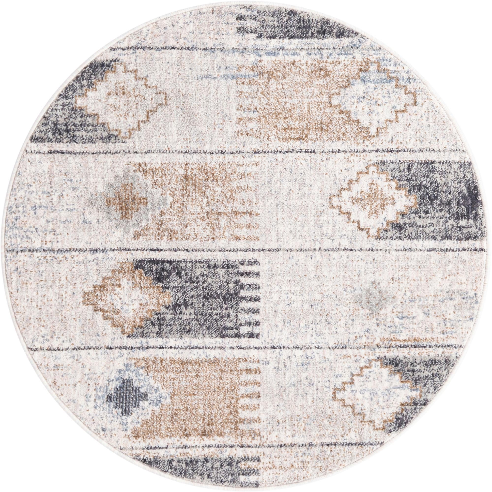 Rugs.com Eco Southwestern Collection Rug – 3 Ft Round Ivory Medium Rug ...