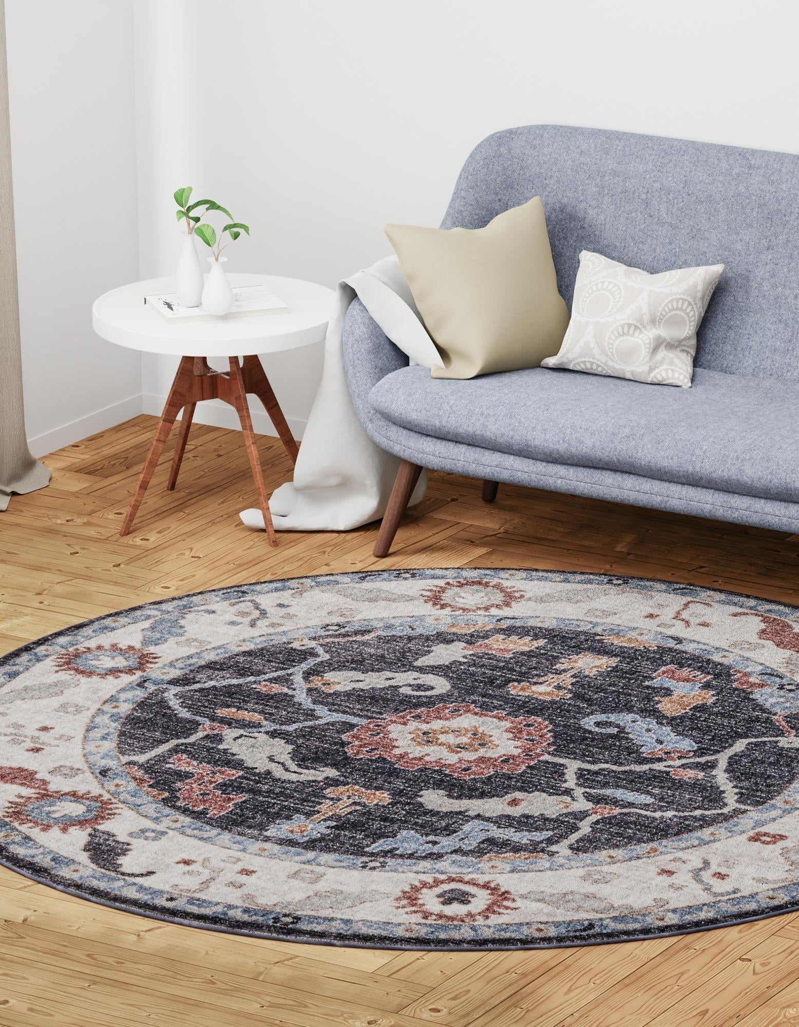 Rugs.com Eco Traditional Collection Rug – 3 Ft Round Charcoal Gray ...
