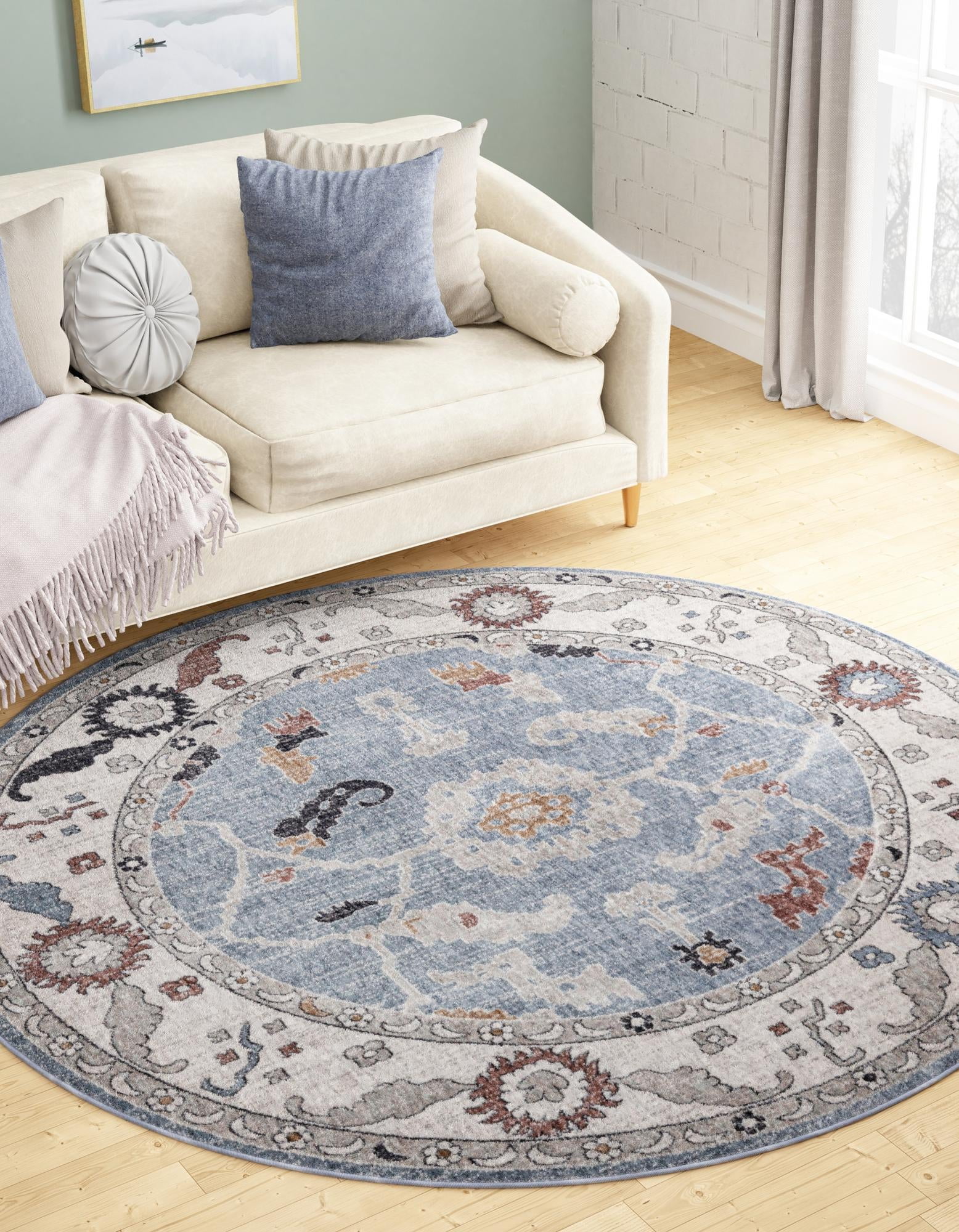 Rugs.com Eco Traditional Collection Rug – 3 Ft Round Harbor Blue Medium ...