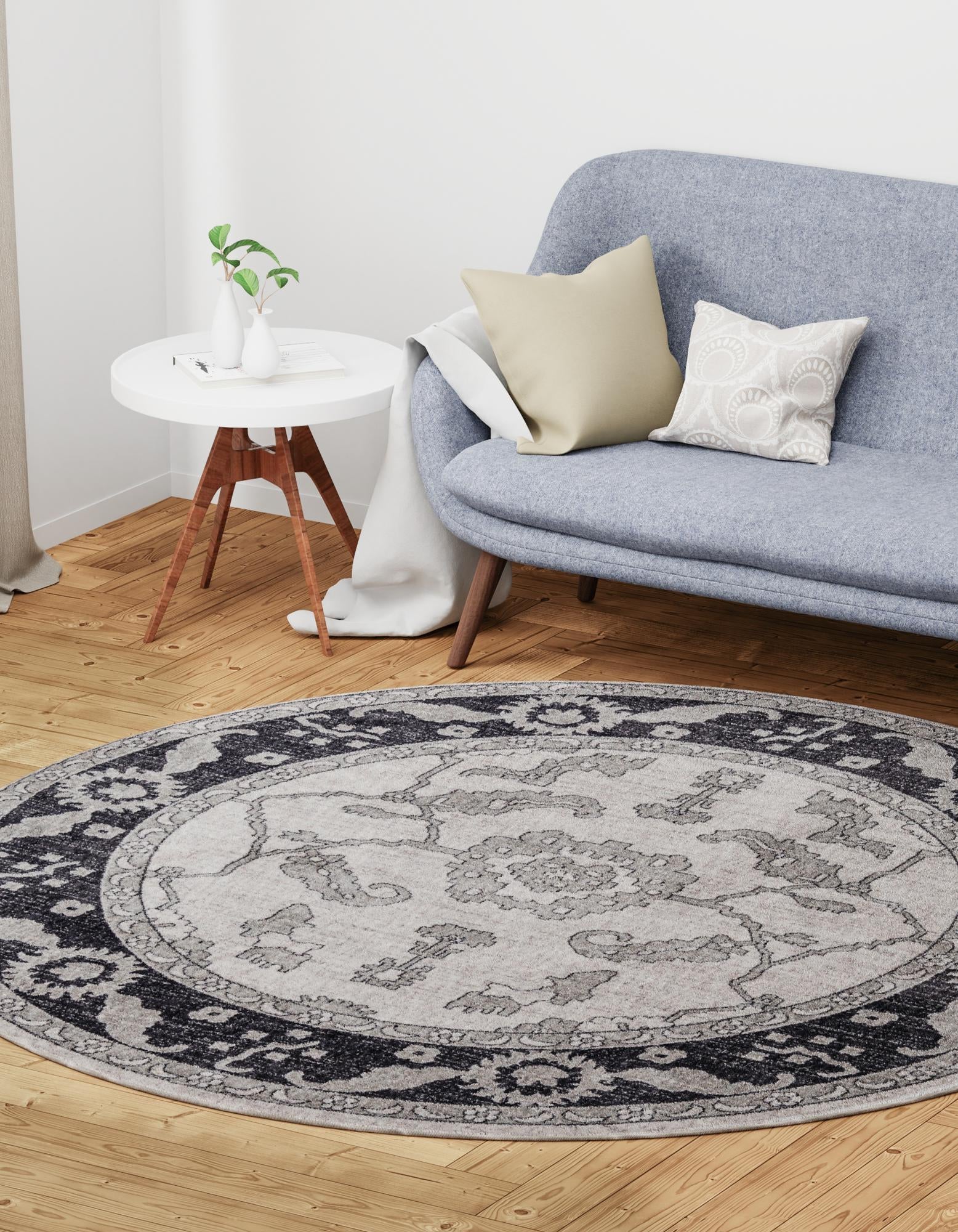 Rugs.com Eco Traditional Collection Rug – 3 Ft Round Ivory Gray Medium ...