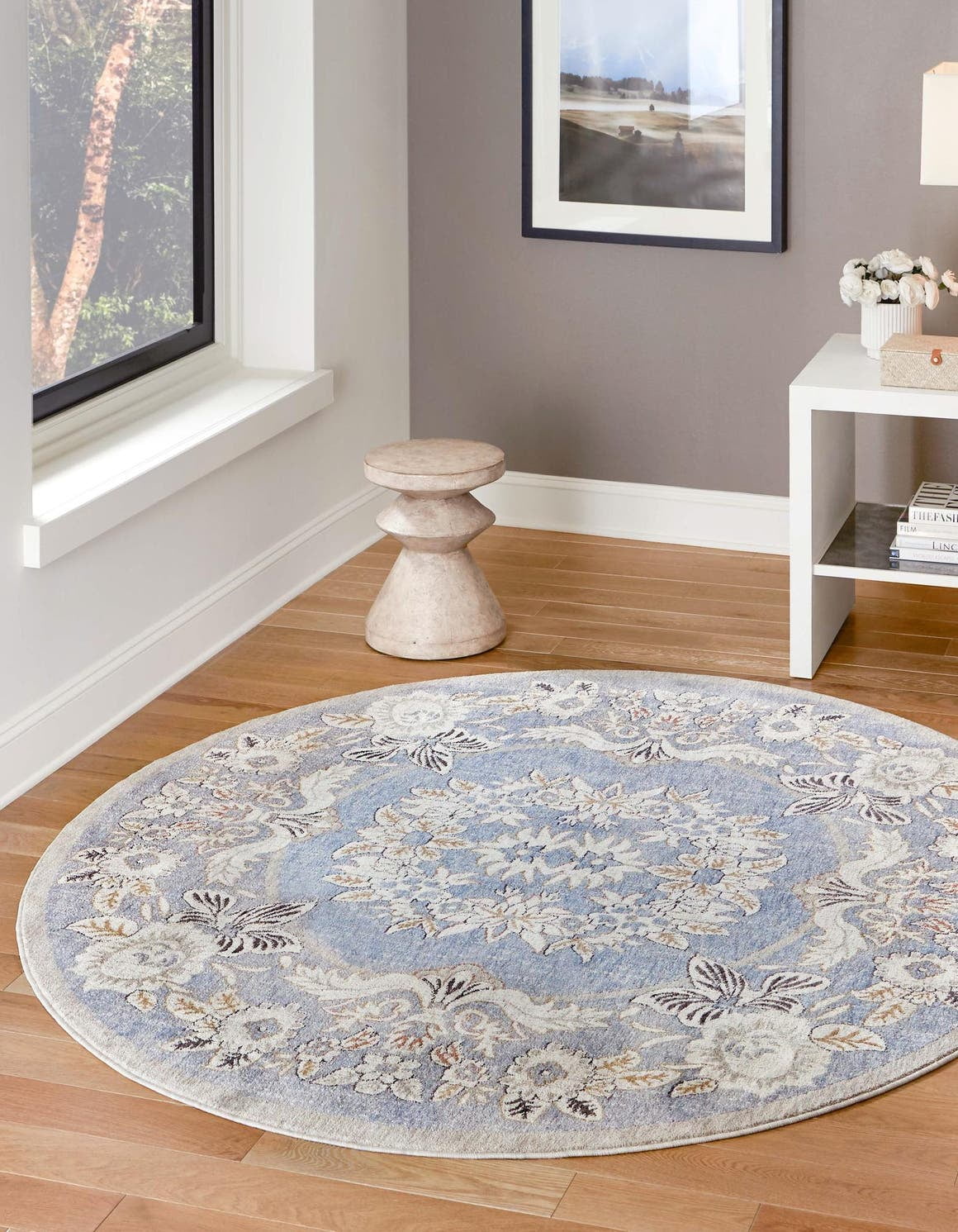 Rugs.com Eco Traditional Collection Rug – 7 Ft Round Harbor Blue Medium ...