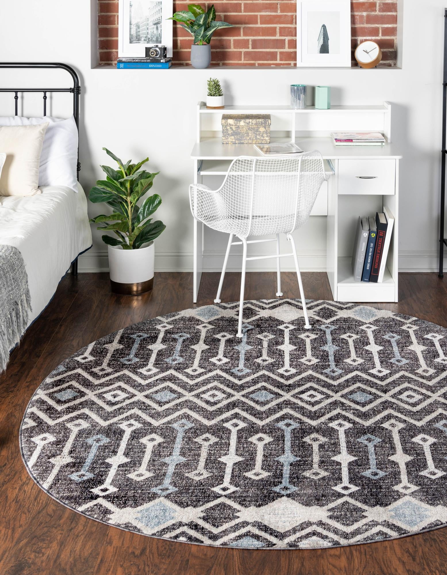 Rugs.com Eco Trellis Collection Rug – 3 Ft Round Charcoal Gray Medium ...