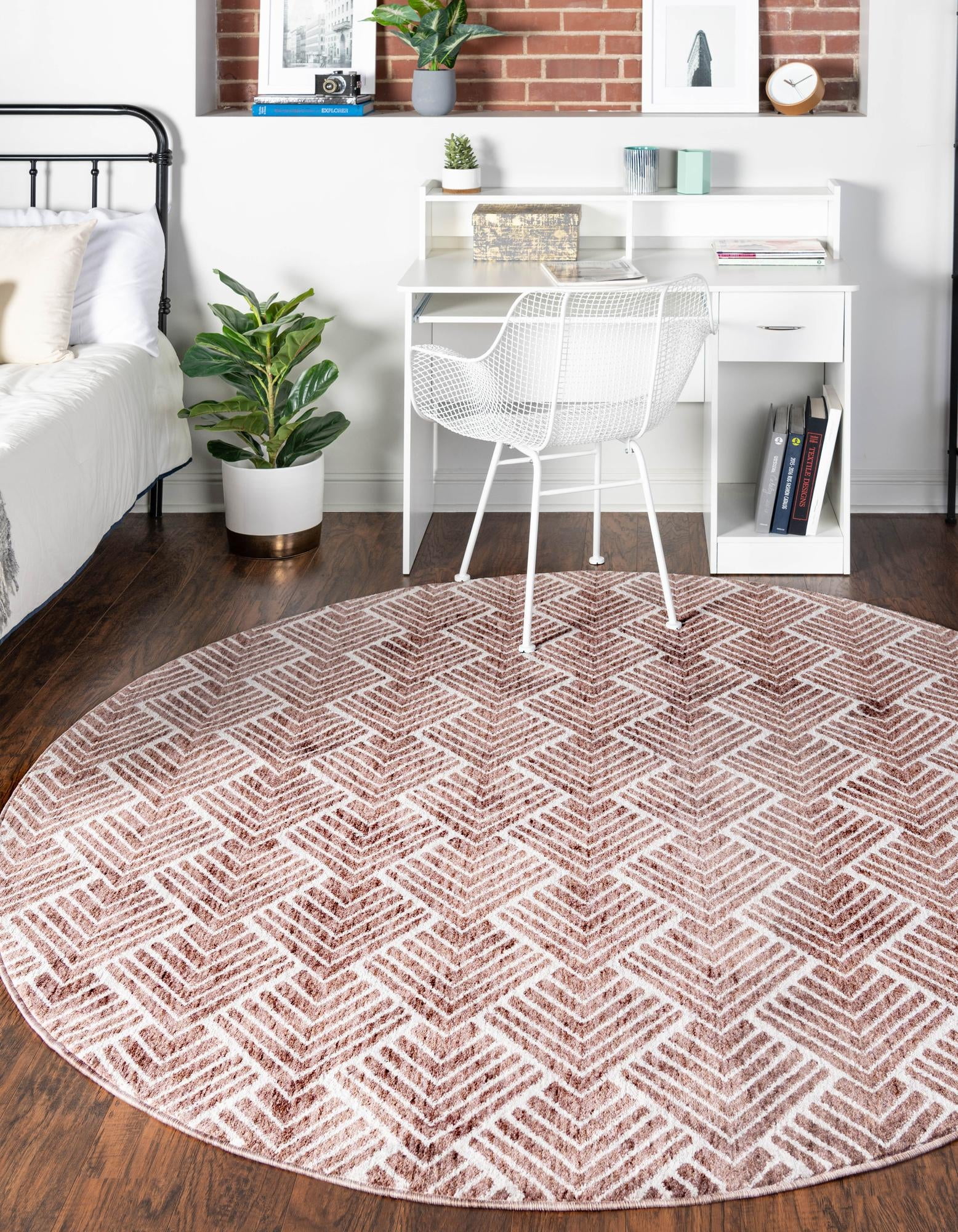 Rugs.com Eco Trellis Collection Rug – 7 Ft Round Dusty Rose Medium Rug ...