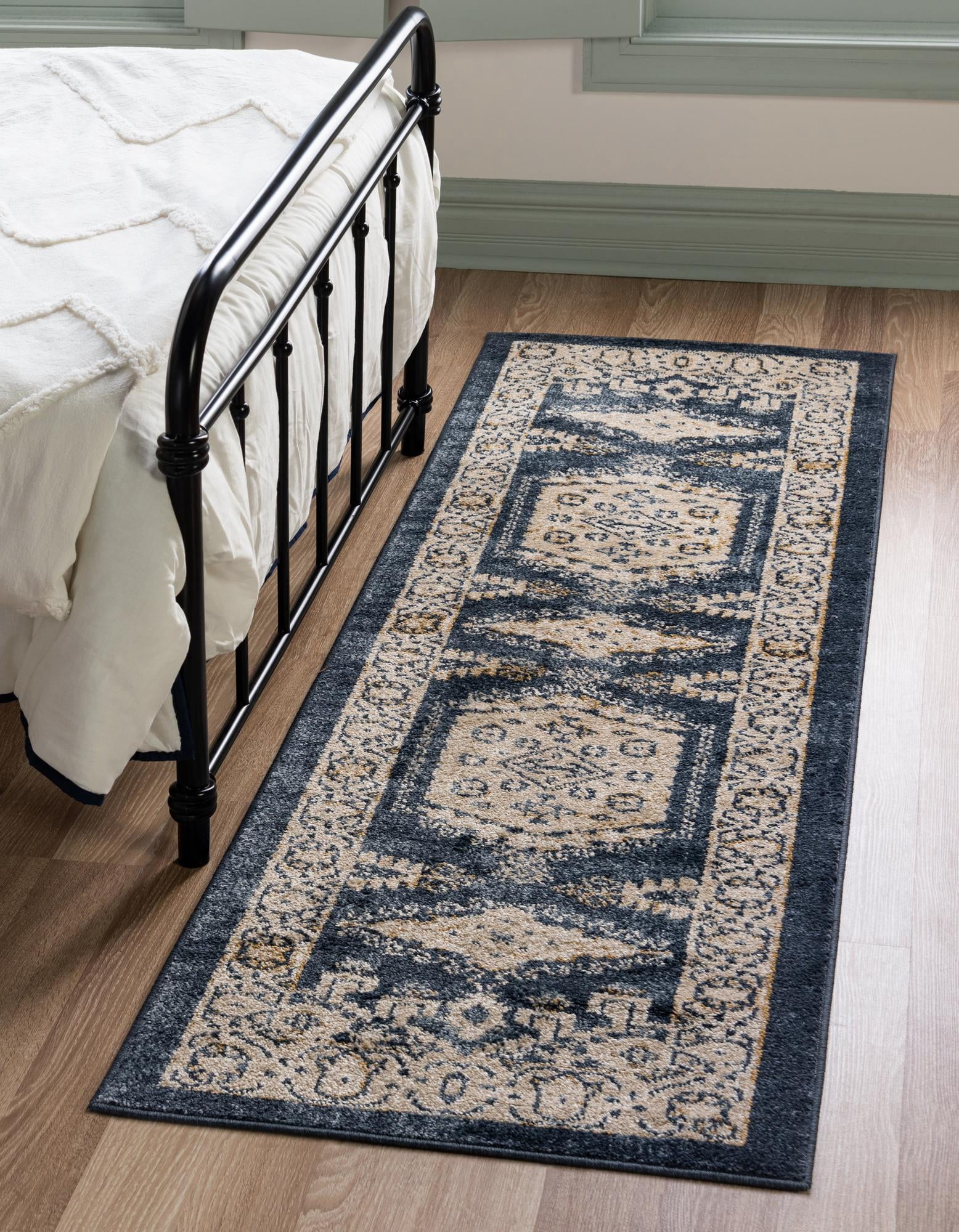 Rugs.com Eden Collection Rug – 10 Ft Runner Dark Blue Medium Rug ...