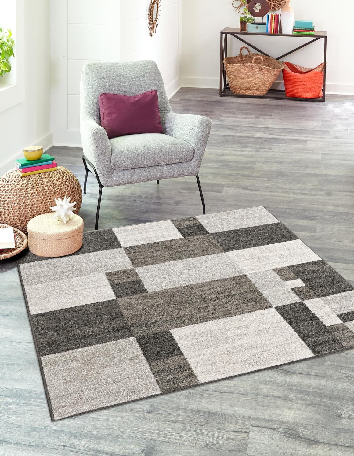 Rugs.com Equinox Collection Rug – 4' Square Gray Low Rug Perfect For ...