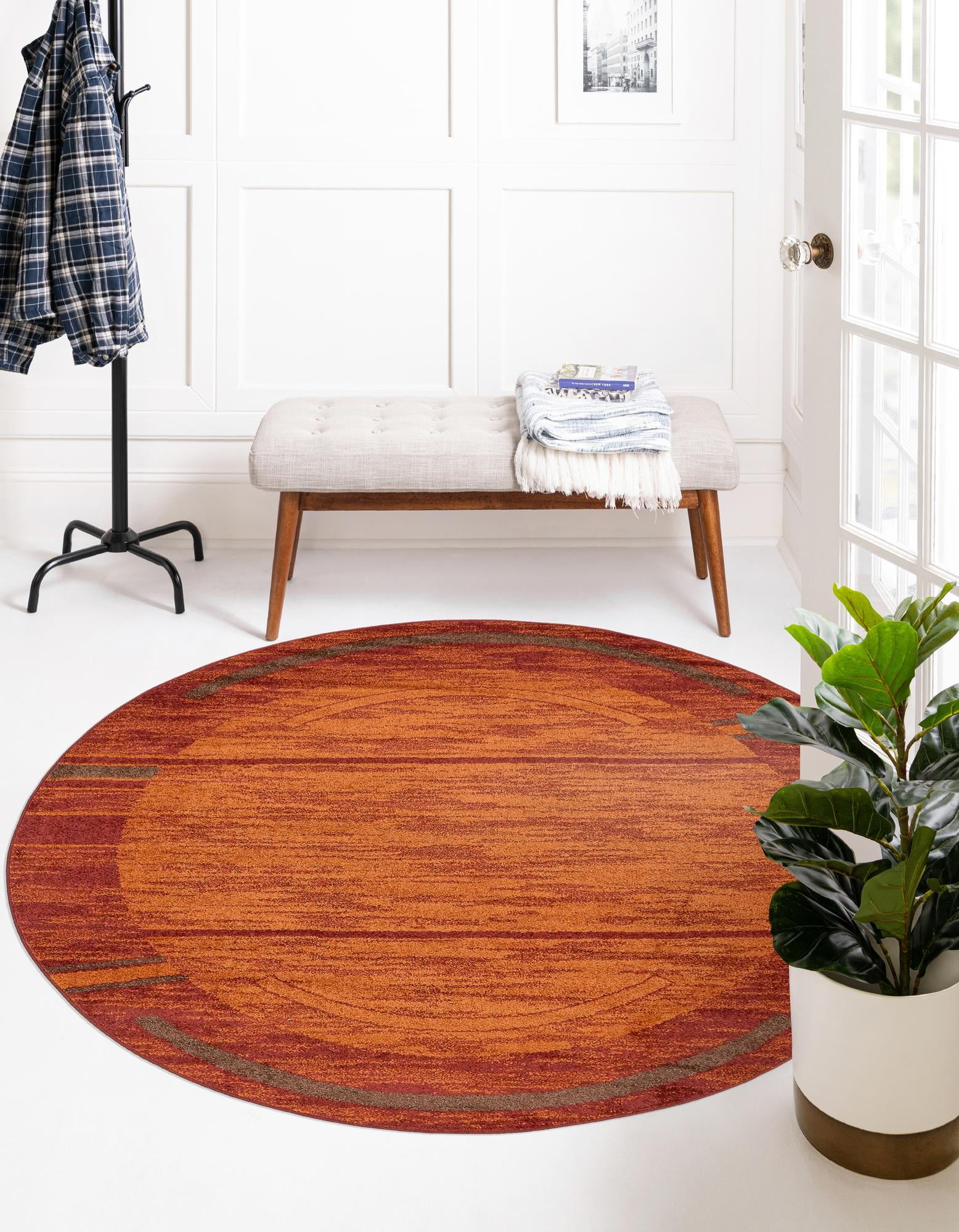 Rugs.com Equinox Collection Rug – 8' Round Burgundy Low Rug Perfect For ...