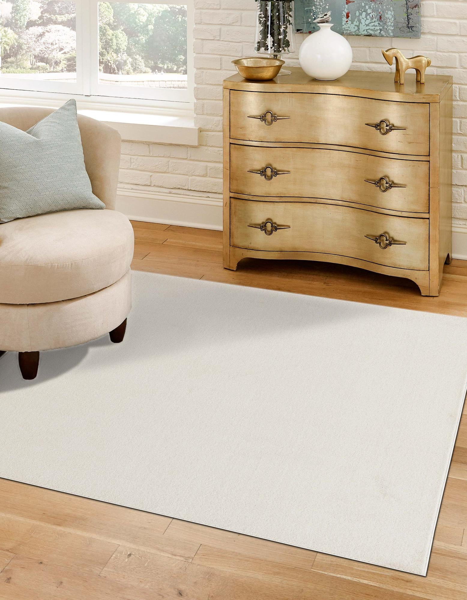 Rugs.com Everyday Solid Collection Rug – 3 Ft Square Powder White ...