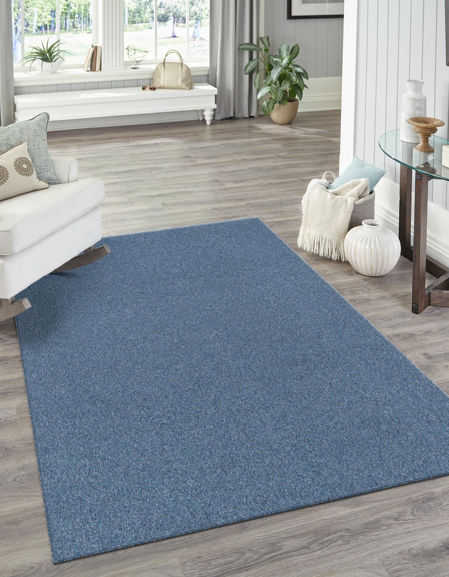 Rugs.com Everyday Solid Collection Rug – 3' x 5' Azure Blue Medium Rug ...