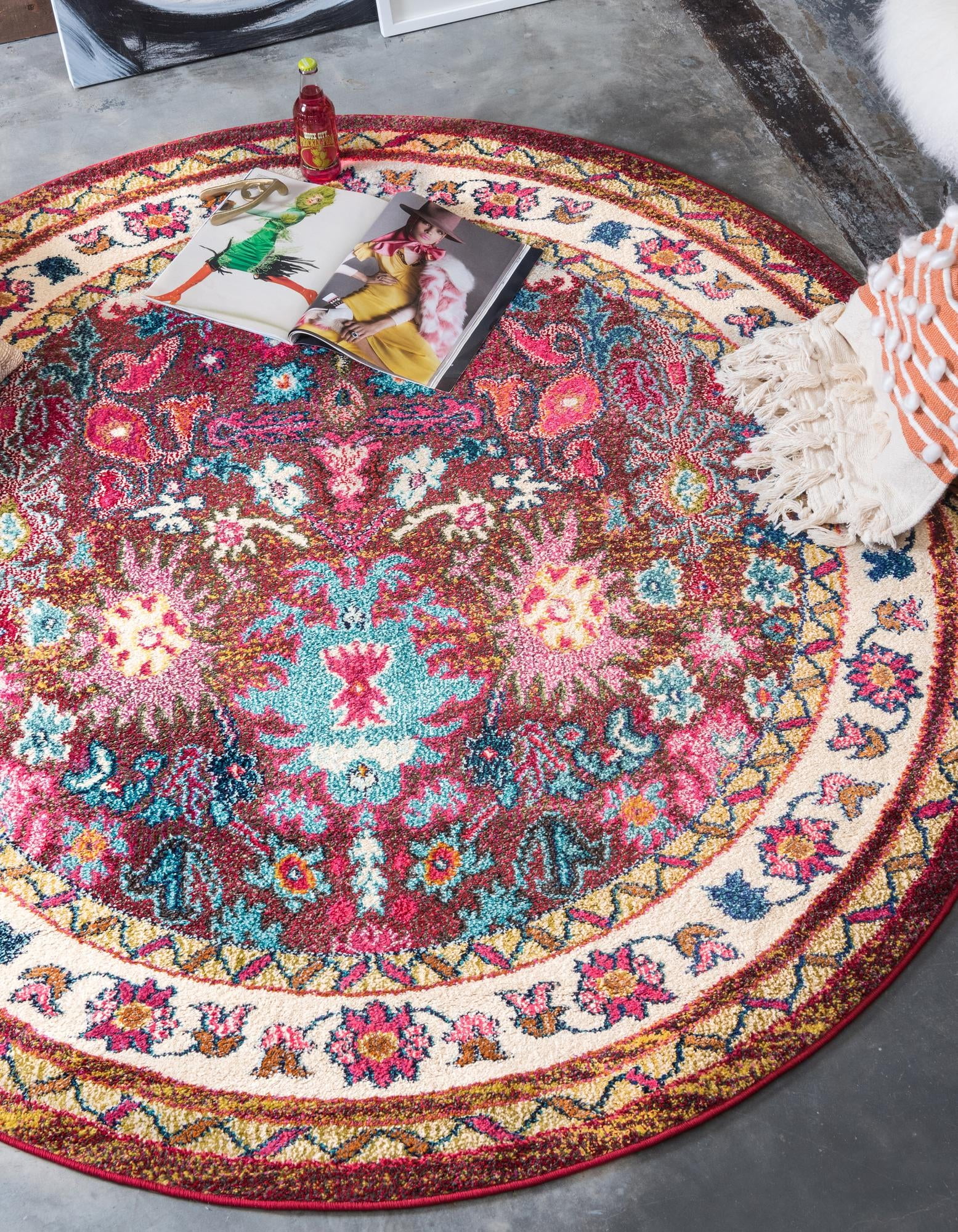 Rugs.com Fleur Collection Rug – 6' Round Multi Medium-Pile Rug Perfect ...