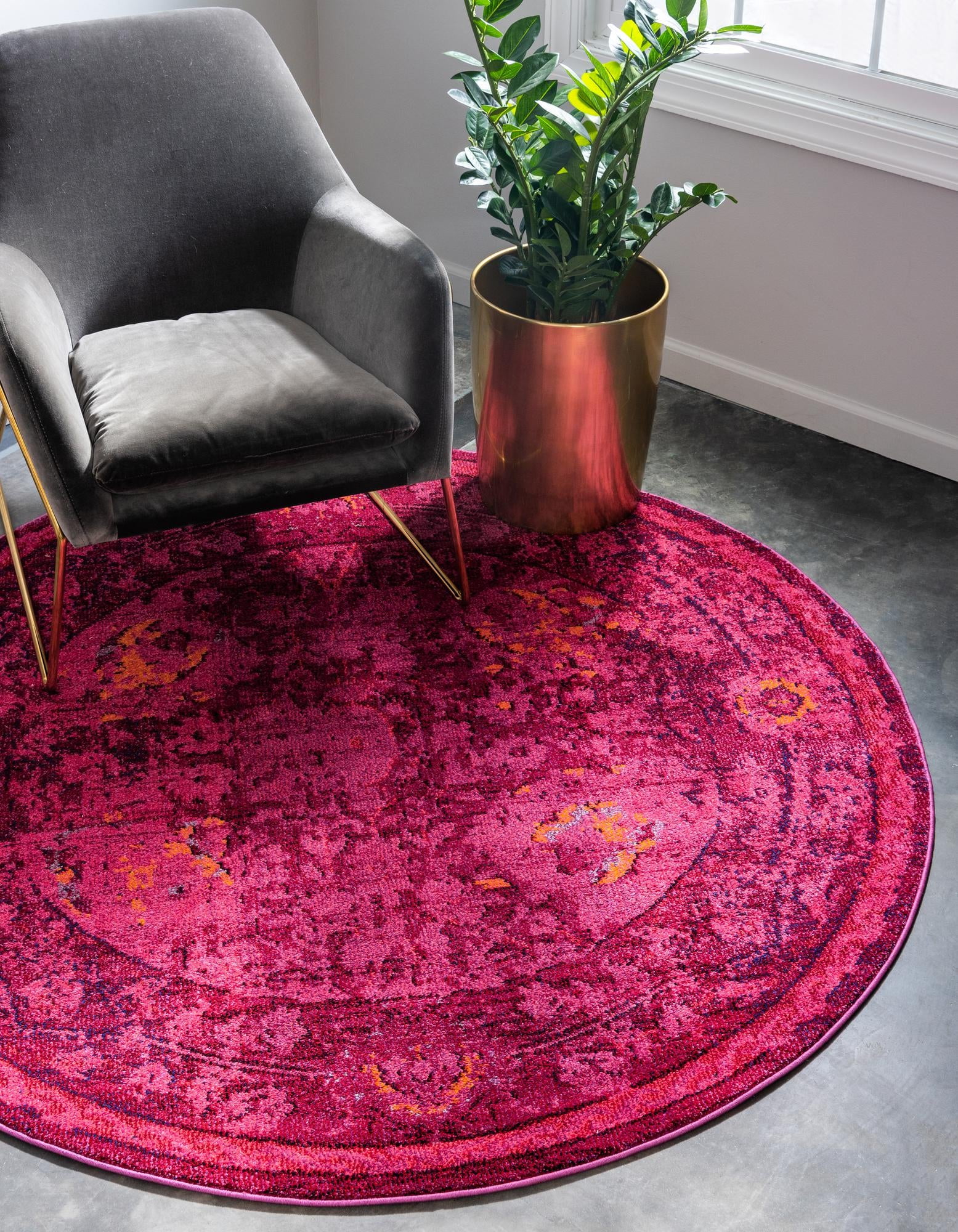 Rugs.com Fleur Collection Rug – 6' Round Red Medium-Pile Rug Perfect ...