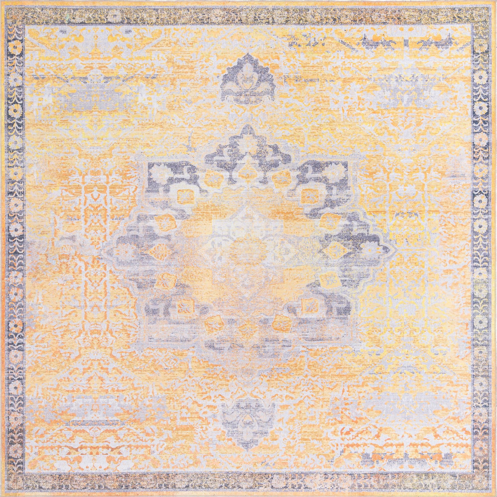 Rugs.com Francesca Collection Washable Rug – 10 Ft Square Tuscan Yellow ...
