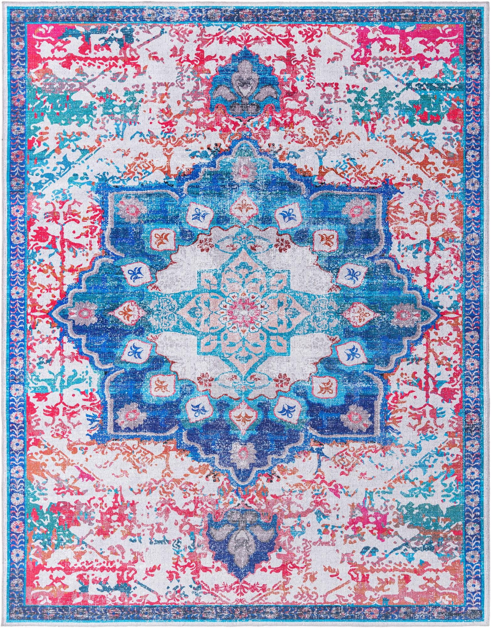 Rugs.com Francesca Collection Washable Rug – 10' x 13' Ivory Blue ...