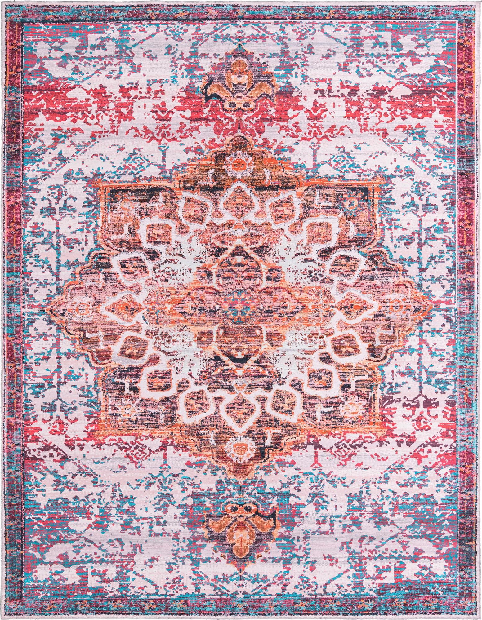 Rugs.com Francesca Collection Washable Rug – 10' x 13' Ivory Orange ...