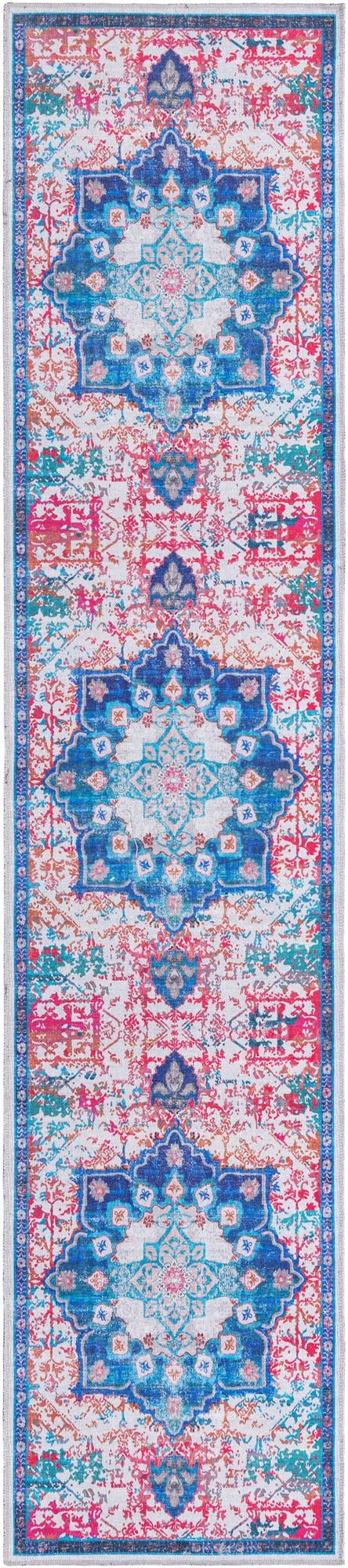 Rugs.com Francesca Collection Washable Rug – 12 Ft Runner Ivory Blue ...