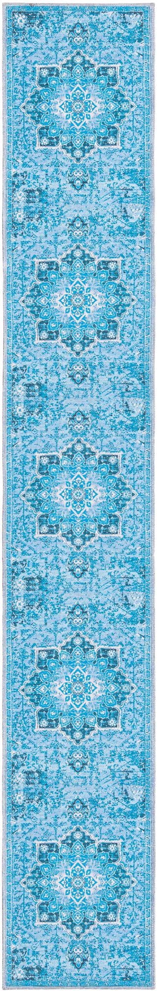 Rugs.com Francesca Collection Washable Rug – 13 Ft Runner Aqua Blue ...