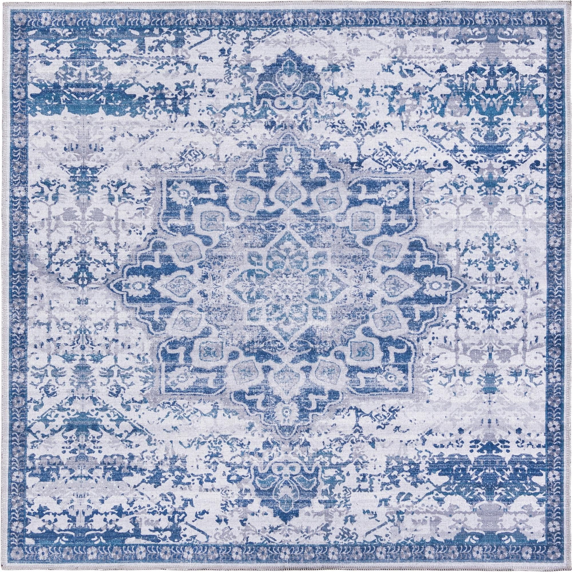 Rugs.com Francesca Collection Washable Rug – 5 Ft Square Gray Blue ...