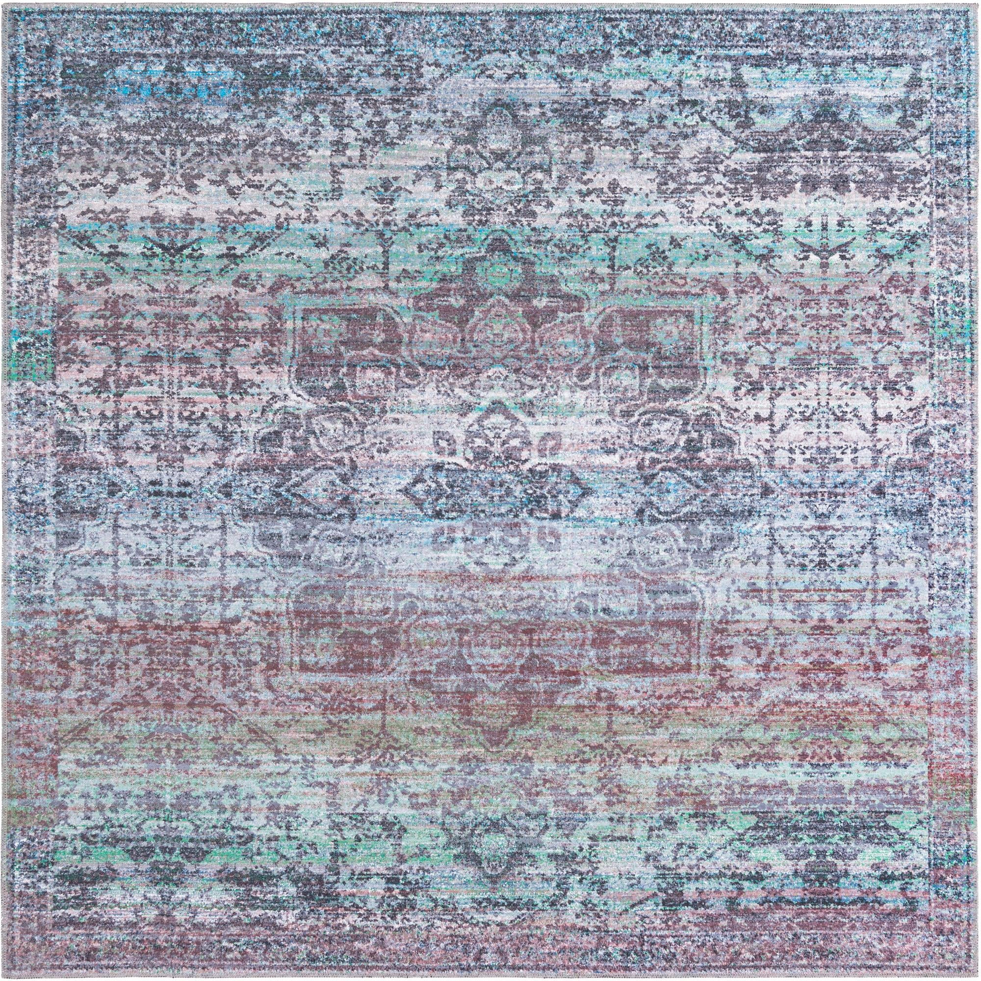 Rugs.com Francesca Collection Washable Rug – 8 Ft Square Blue Green ...