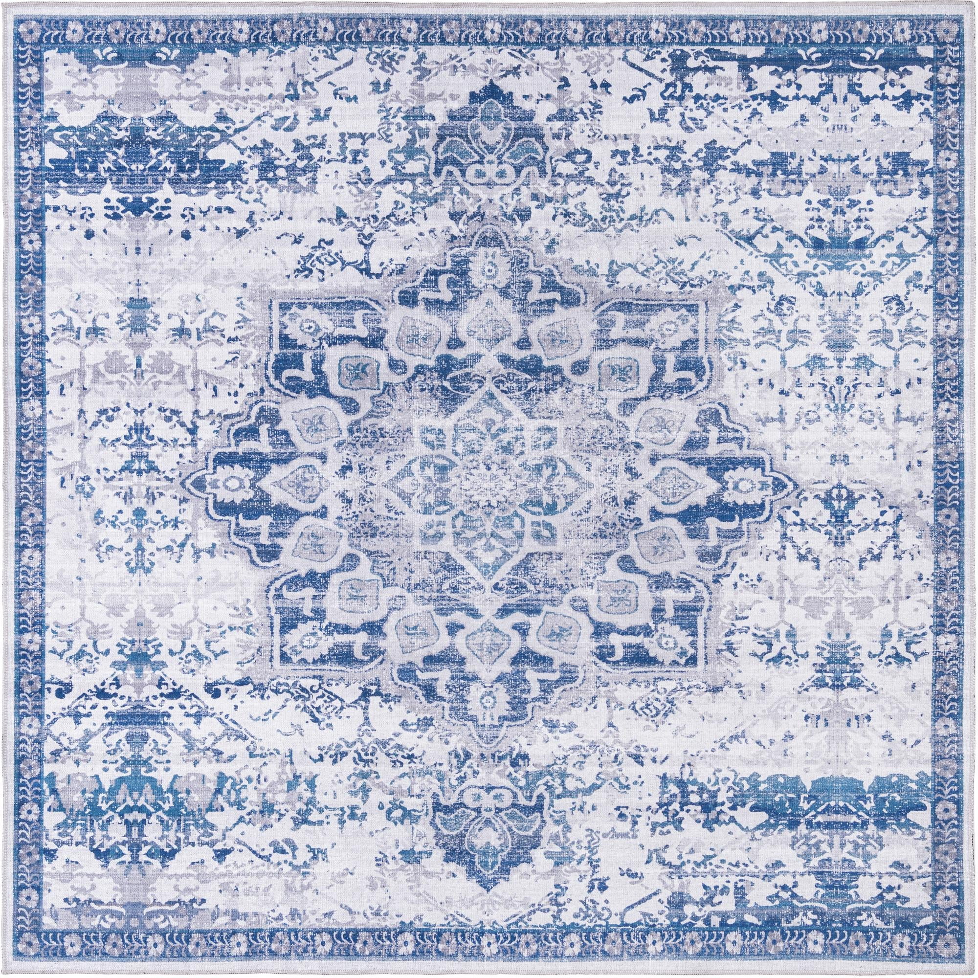 Rugs.com Francesca Collection Washable Rug – 8 Ft Square Gray Blue ...