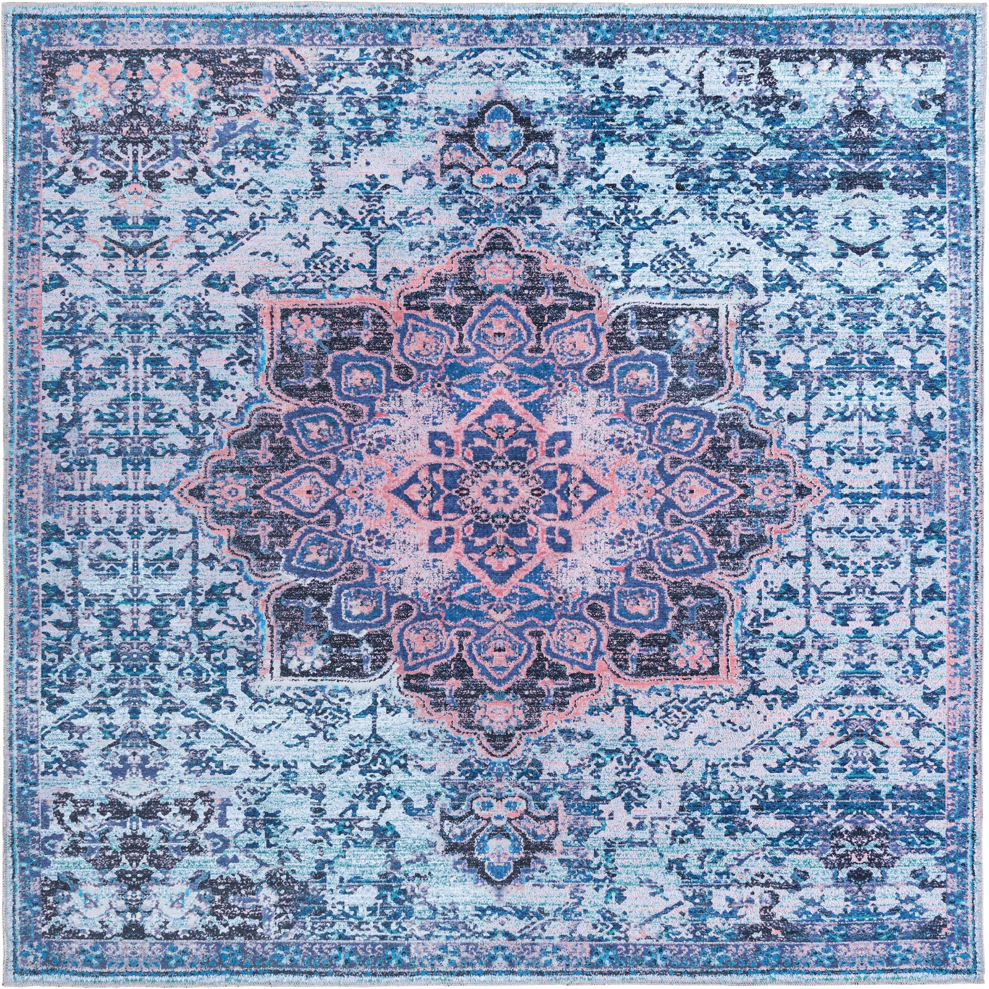 Rugs.com Francesca Collection Washable Rug – 8 Ft Square Light Blue ...