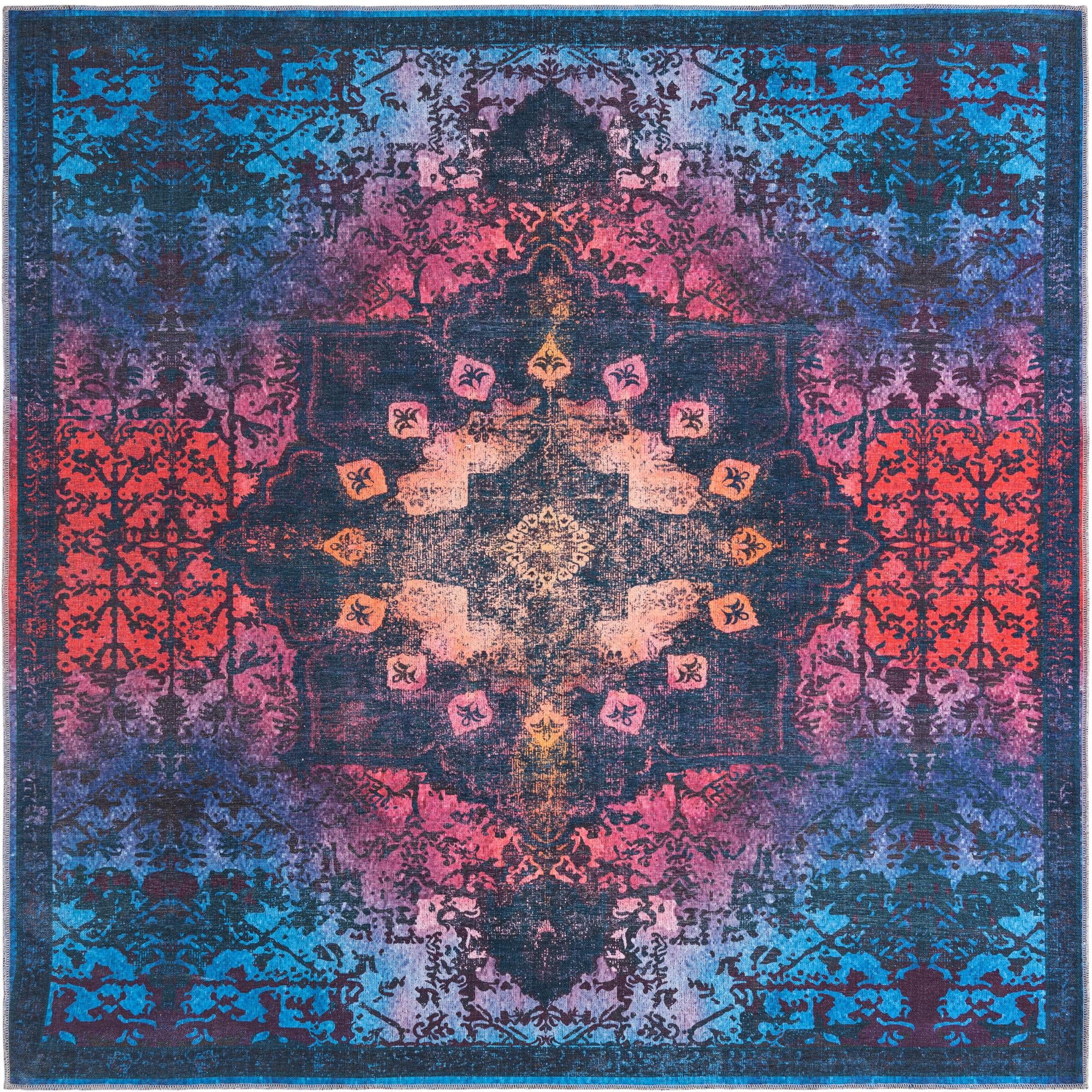 Rugs.com Francesca Collection Washable Rug – 8 Ft Square Multi Black ...
