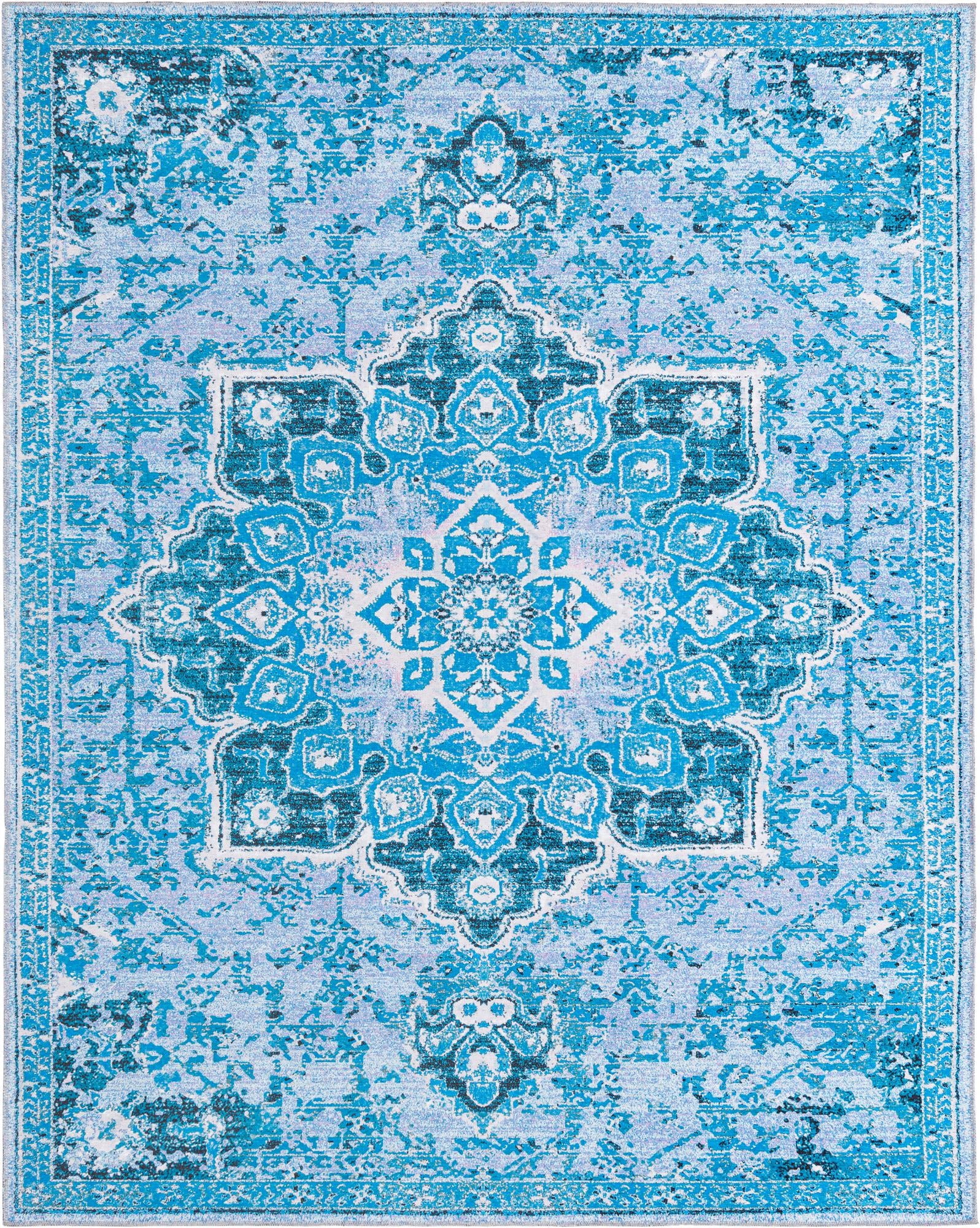 Rugs.com Francesca Collection Washable Rug – 8' x 10' Aqua Blue ...