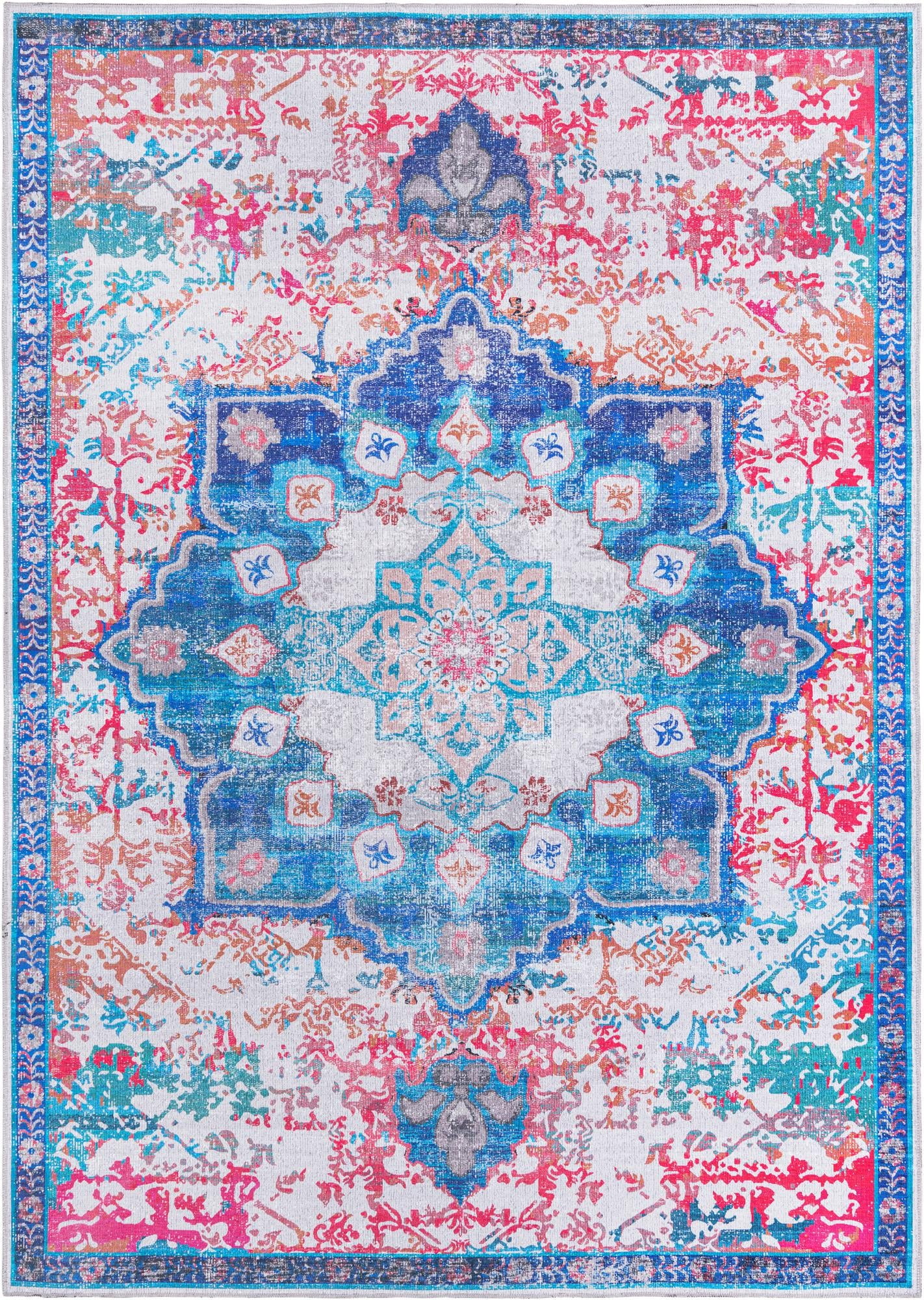 Rugs.com Francesca Collection Washable Rug – 8' x 11' Ivory Blue ...