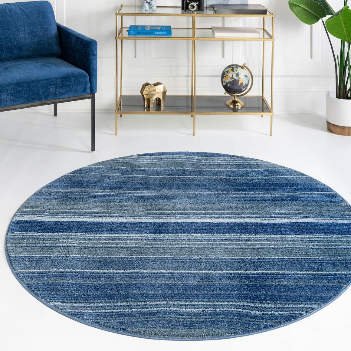 Rugs.com Gemstone Collection Rug – 5' Round Blue Medium Rug Perfect For ...
