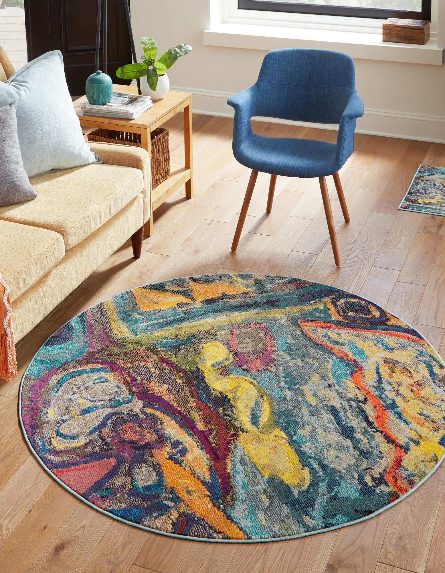 Rugs.com Haerfest Collection Rug – 5 Ft Round Multi Low Rug Perfect For ...