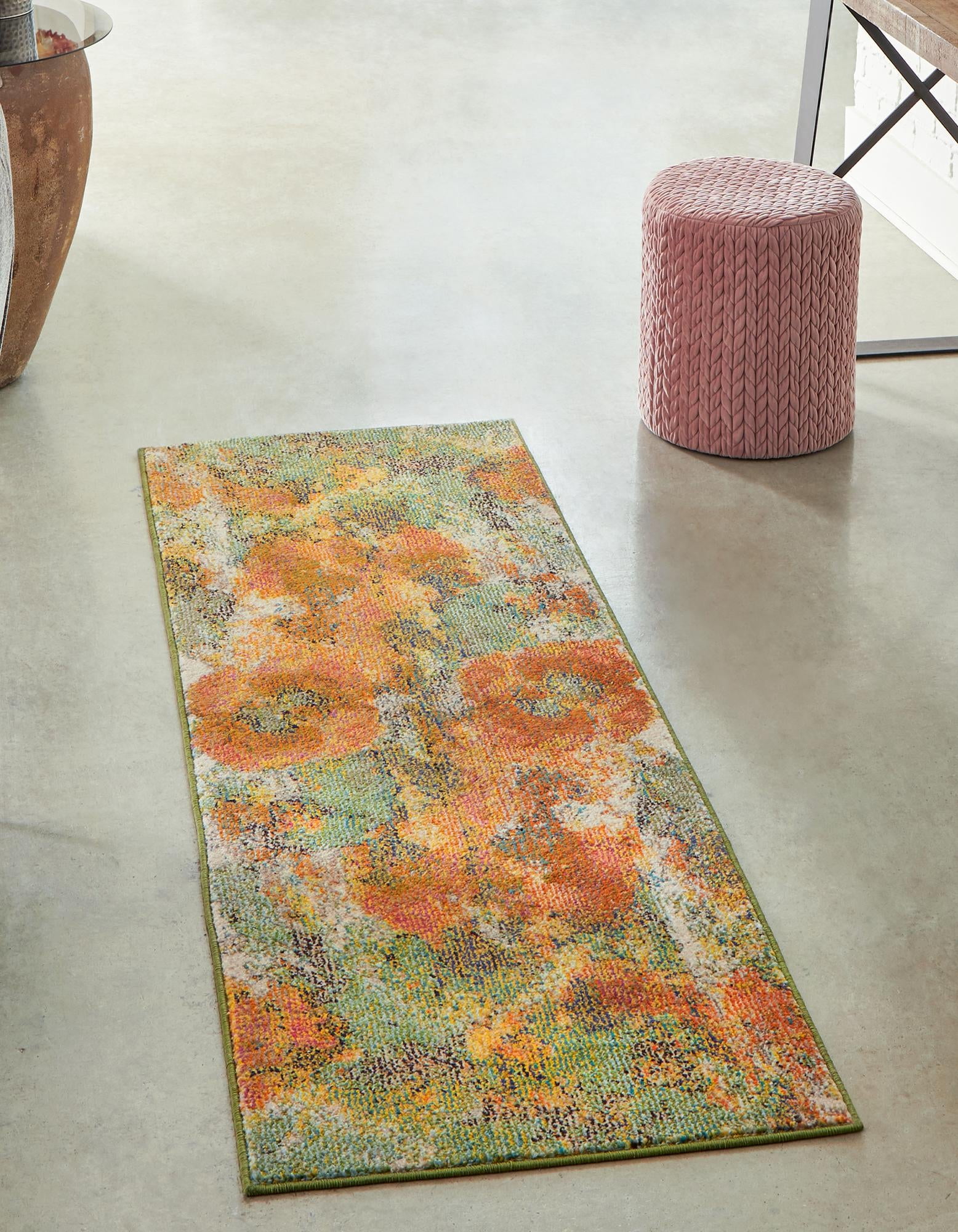 Rugs.com Haerfest Collection Rug – 6 Ft Runner Green Low Rug Perfect ...