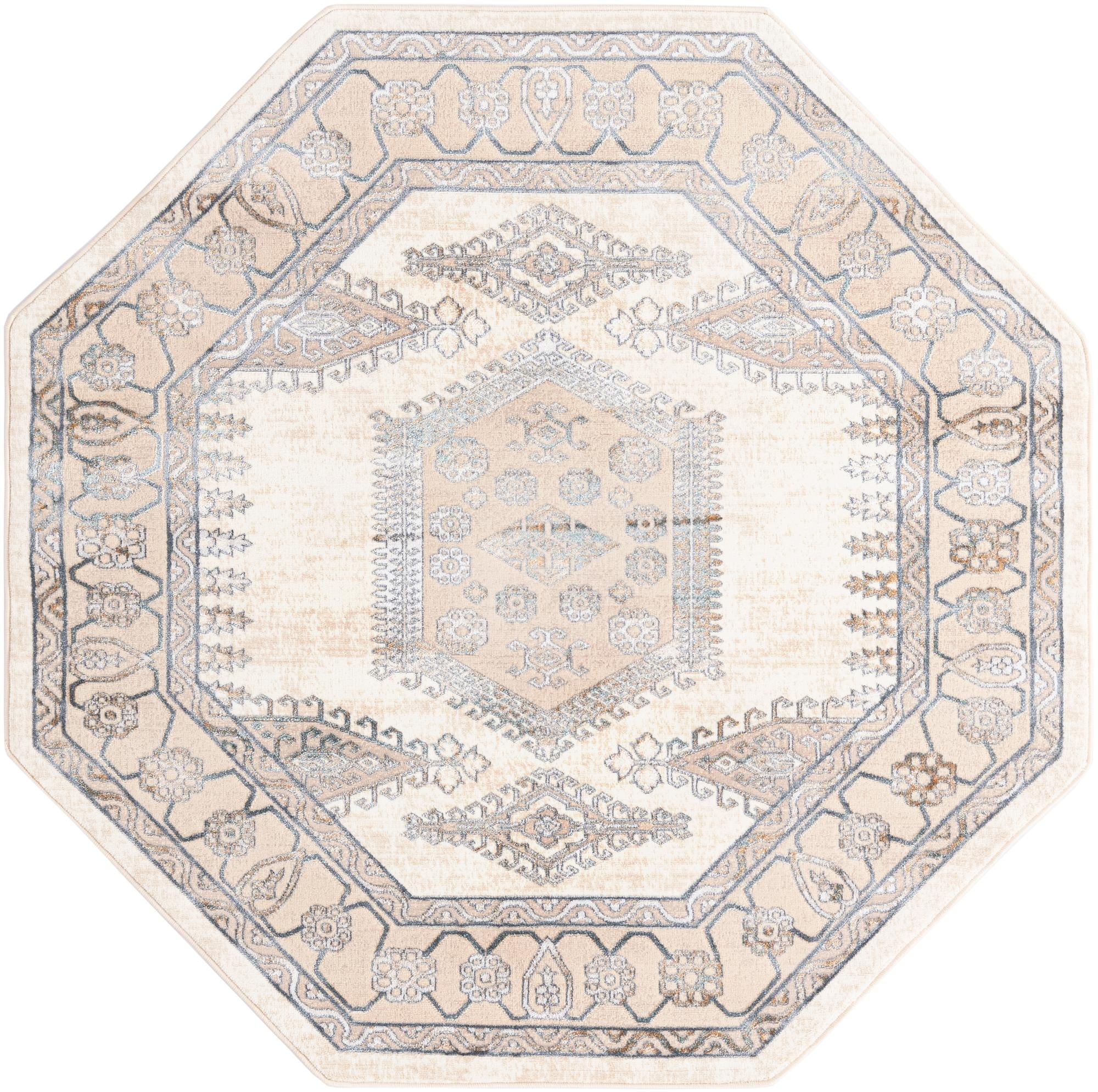 Rugs.com Highbury Collection Rug – 5 Ft Octagon Ivory Medium-Pile Rug ...