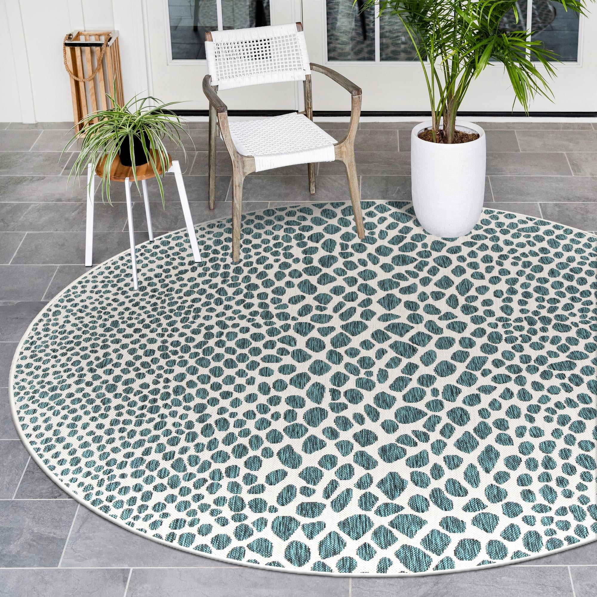 Rugs.com Jill Zarin Outdoor Collection Rug – 4' Round Teal Flatweave ...
