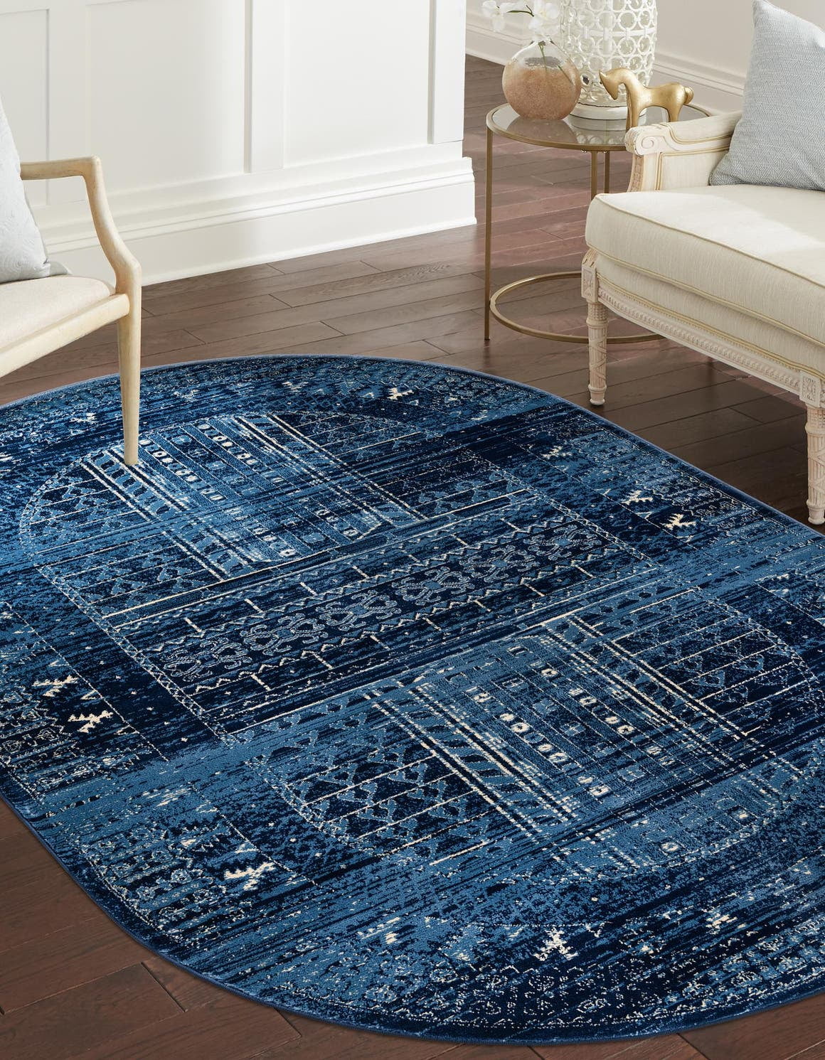 Rugs.com Kennedy Collection Rug – 5' x 8' Oval Blue Medium Rug Perfect ...