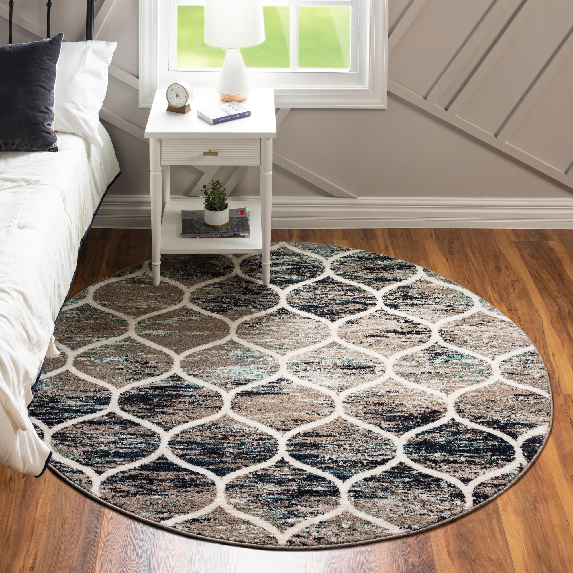Rugs.com Lattice Frieze Collection Rug – 5' Round Blue Multi Medium Rug ...
