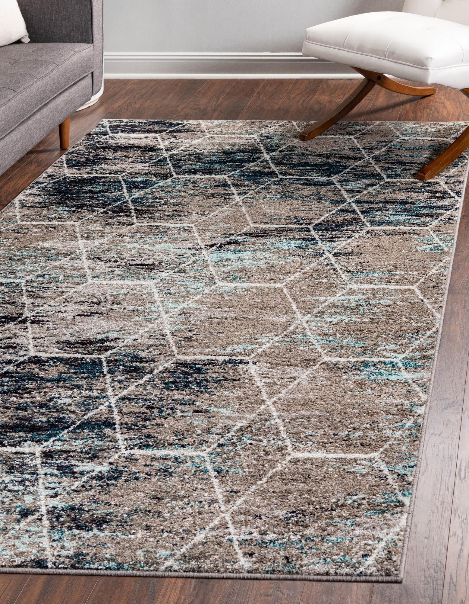 Rugs.com Lattice Frieze Collection Rug – 8' x 10' Blue Multi Medium Rug ...