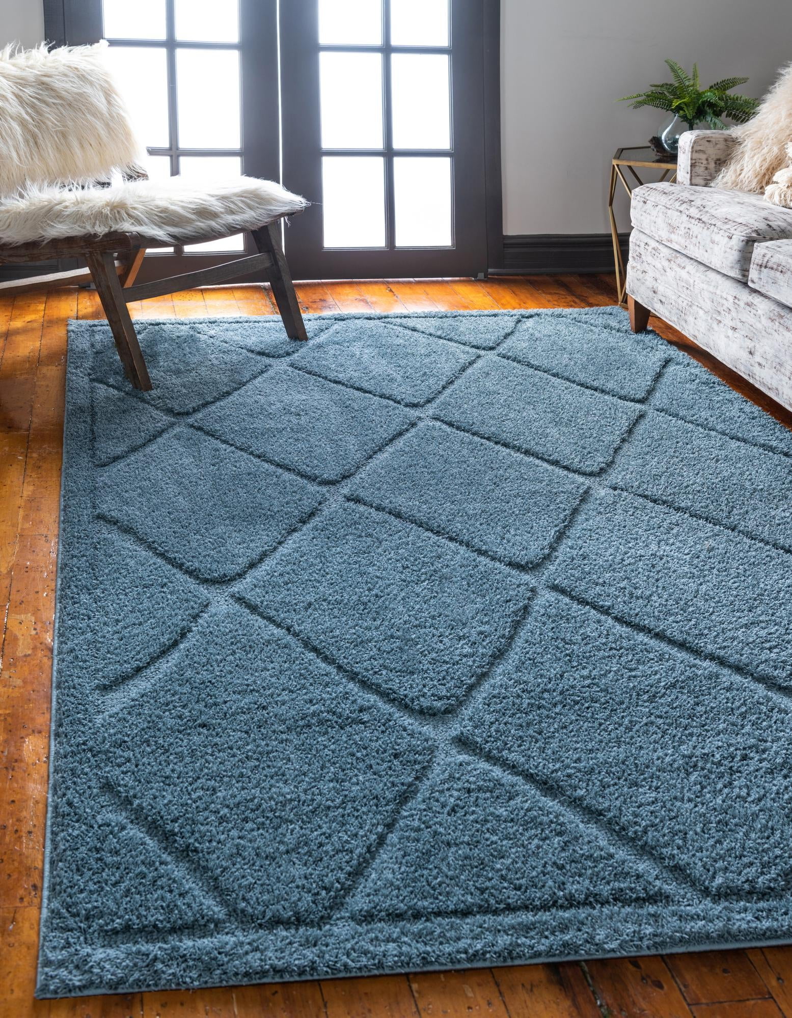 Rugs.com Lattice Shag Collection Rug – 9' x 12' Light Blue Shag Rug ...