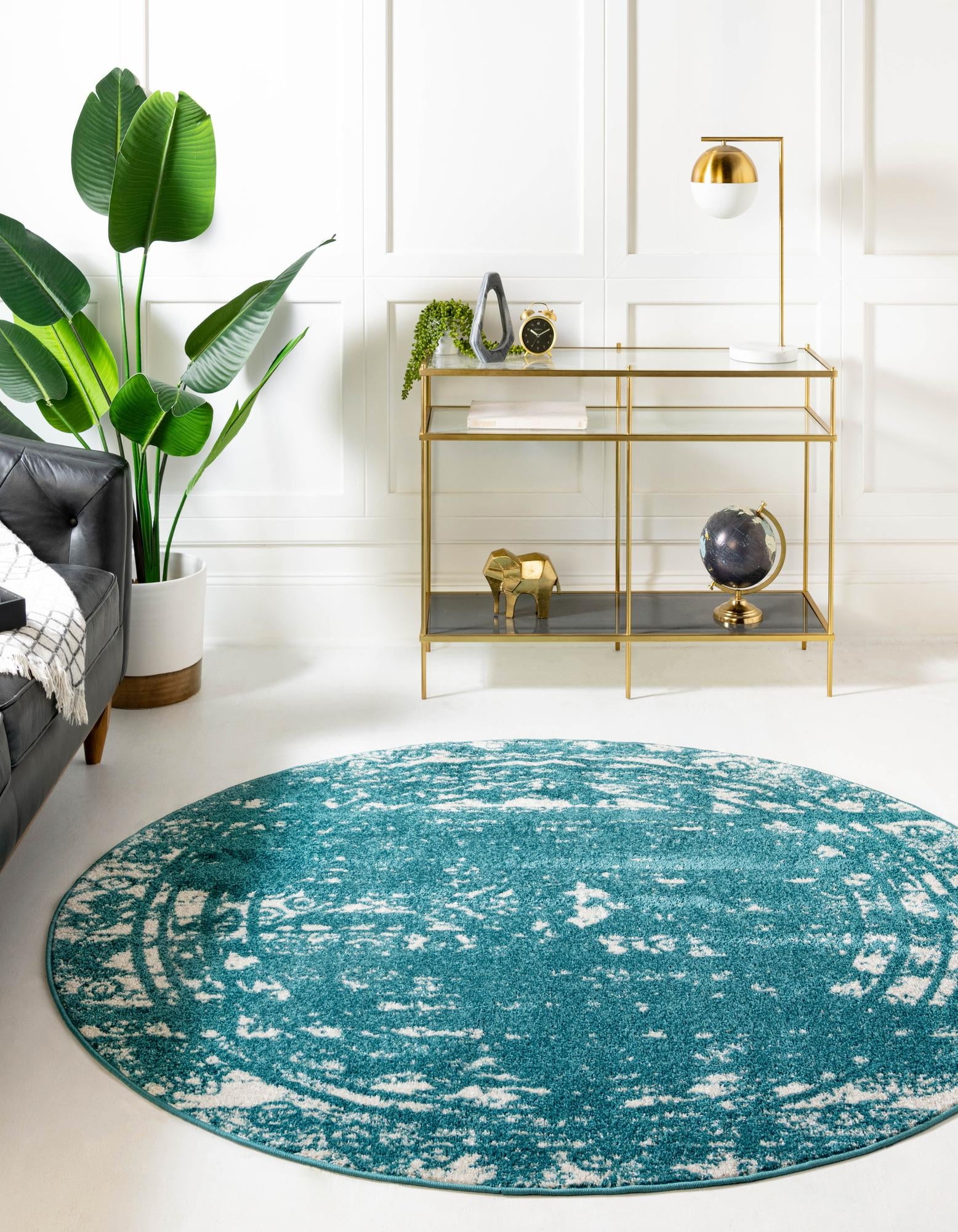 Rugs.com Lennon Collection Rug – 10 Ft Round Turquoise Medium Rug ...