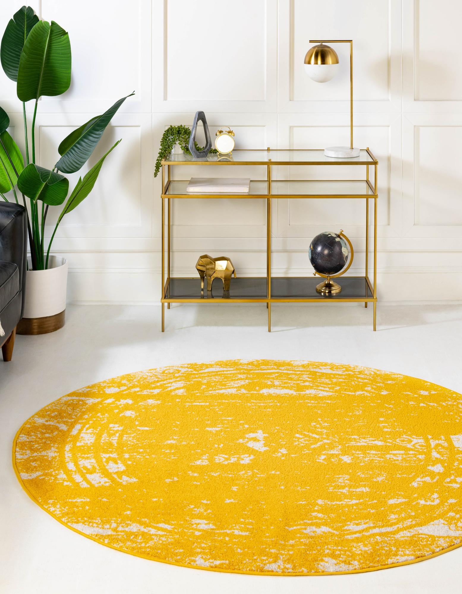 Rugs.com Lennon Collection Rug – 4 Ft Round Yellow Medium Rug Perfect ...