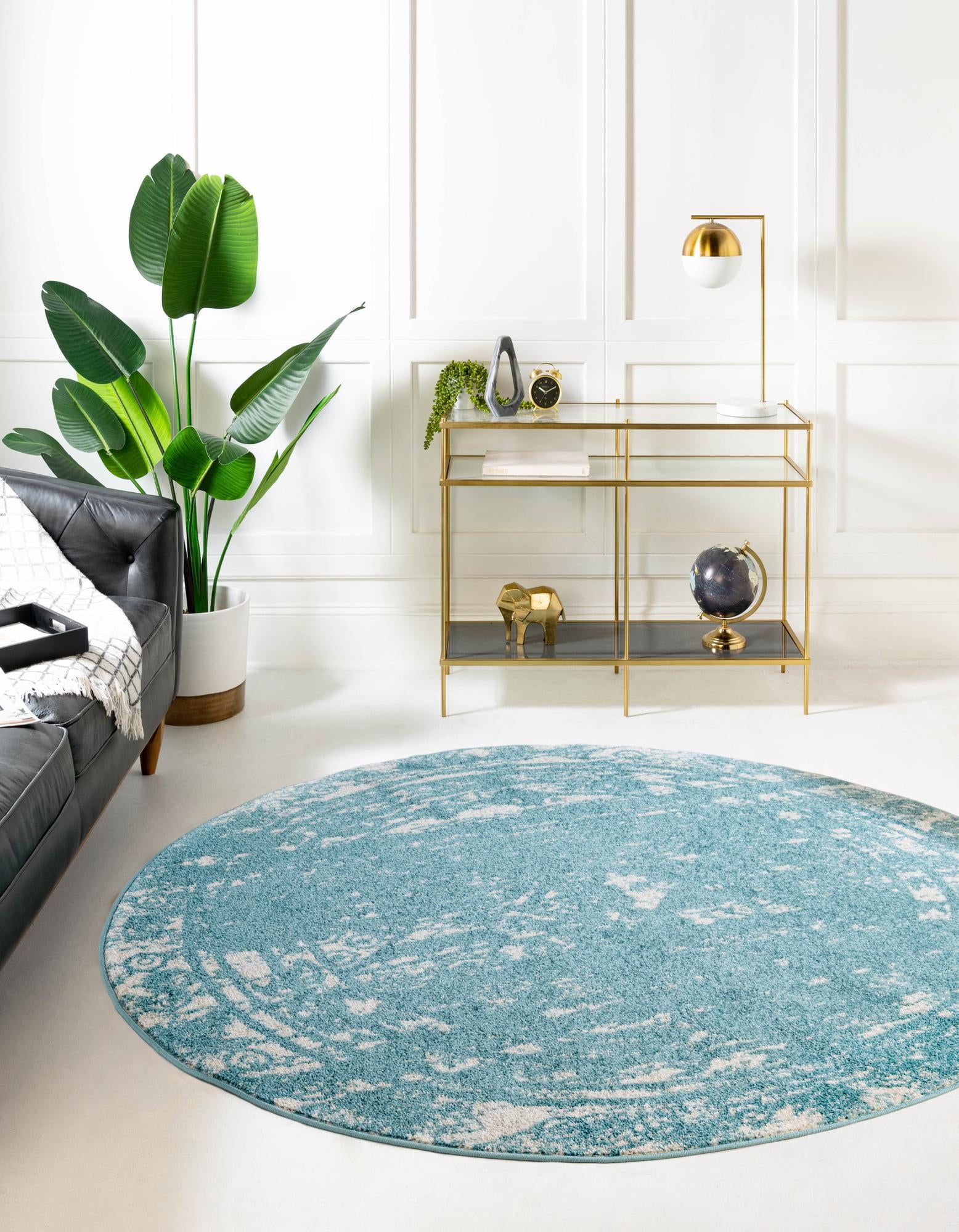 Rugs.com Lennon Collection Rug – 8 Ft Round Light Blue Medium Rug ...