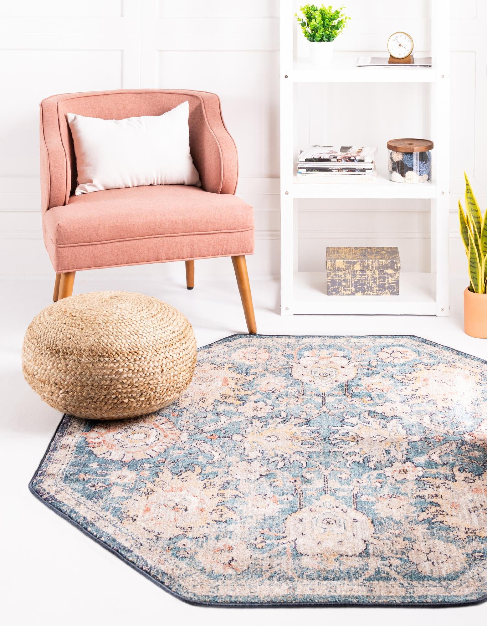 Rugs.com Lola Collection Rug – 5 Ft Octagon Blue Medium Rug Perfect For ...