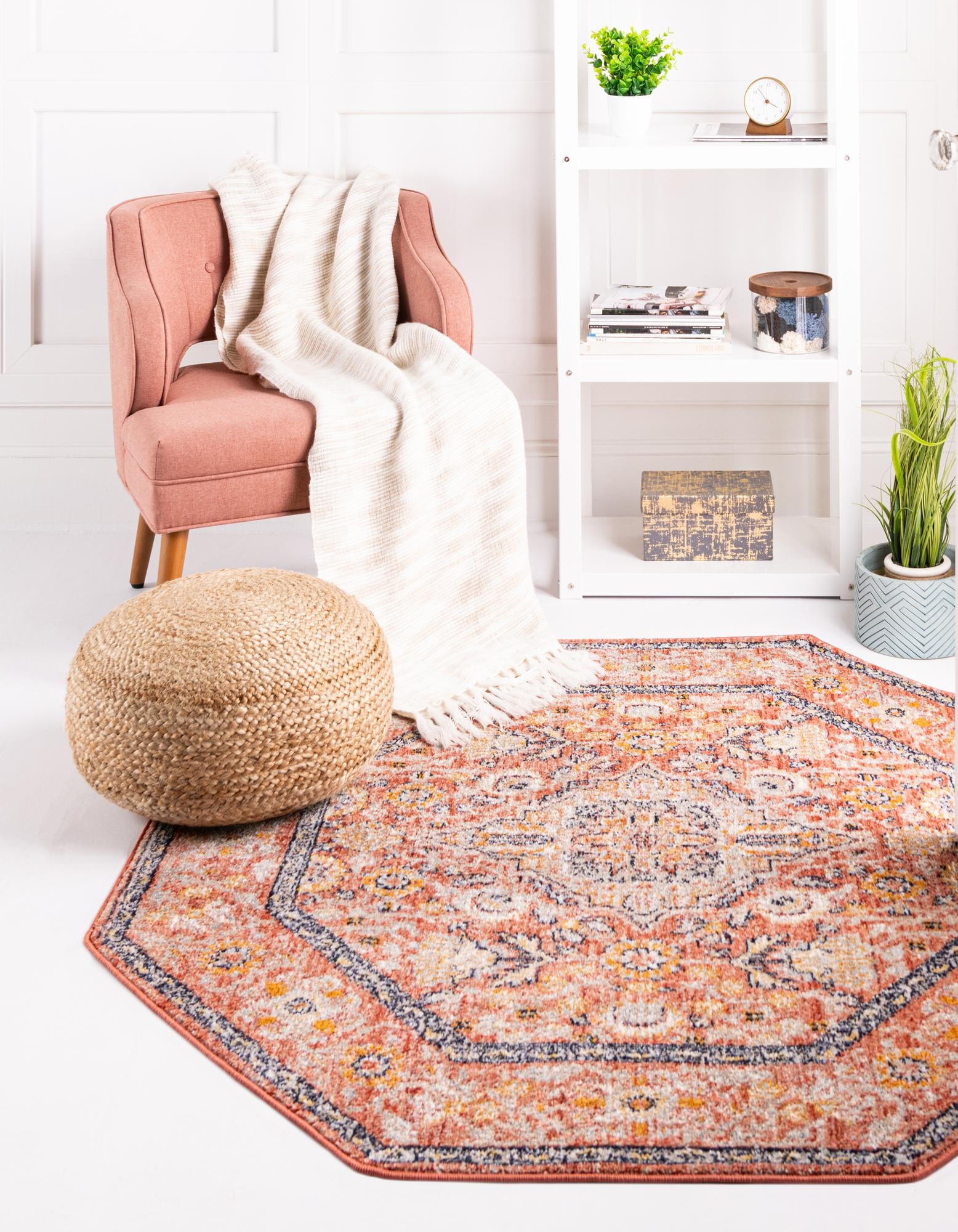 Rugs.com Lola Collection Rug – 5 Ft Octagon Brick Red Medium Rug ...