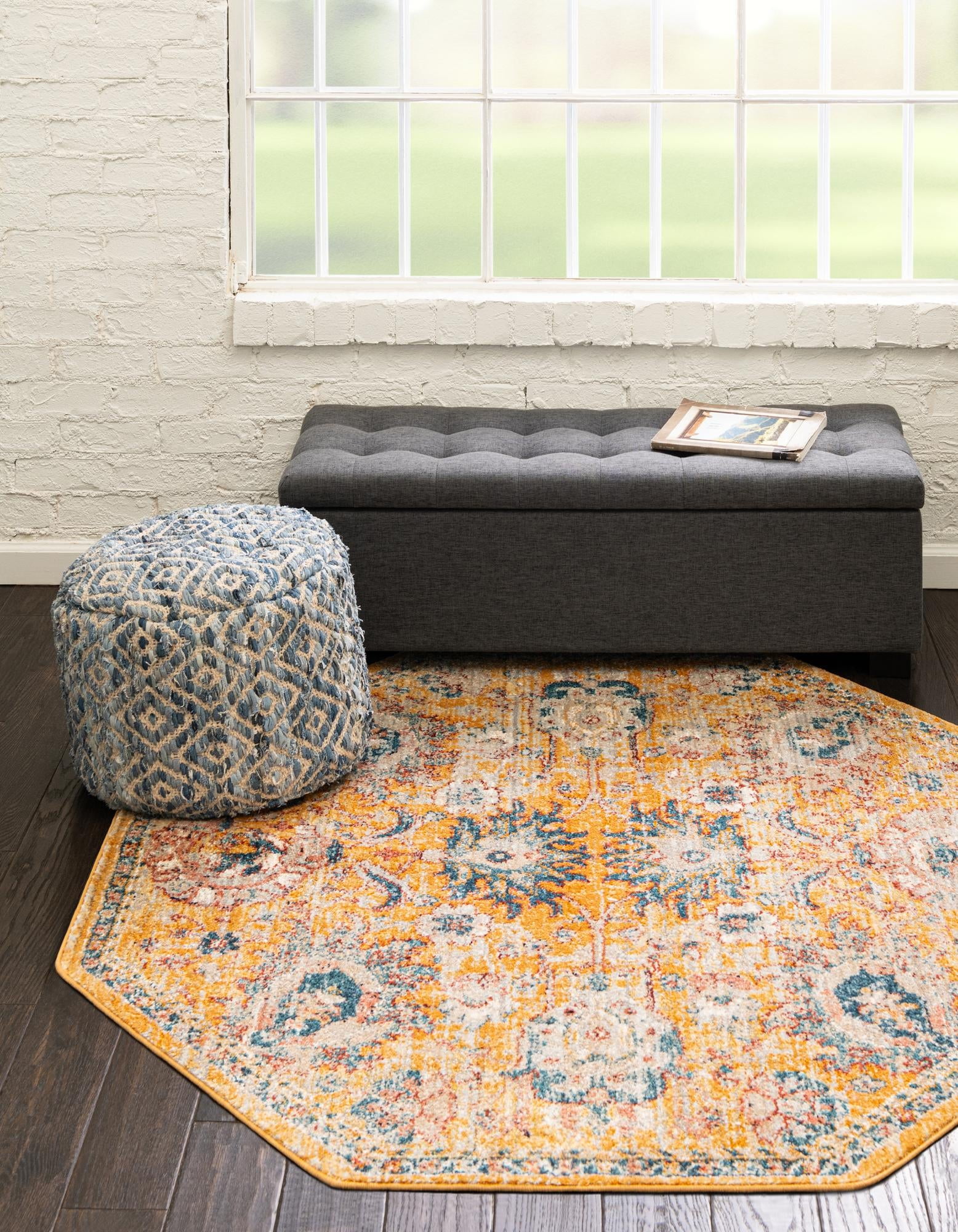 Rugs.com Lola Collection Rug – 5 Ft Octagon Yellow Medium Rug Perfect ...