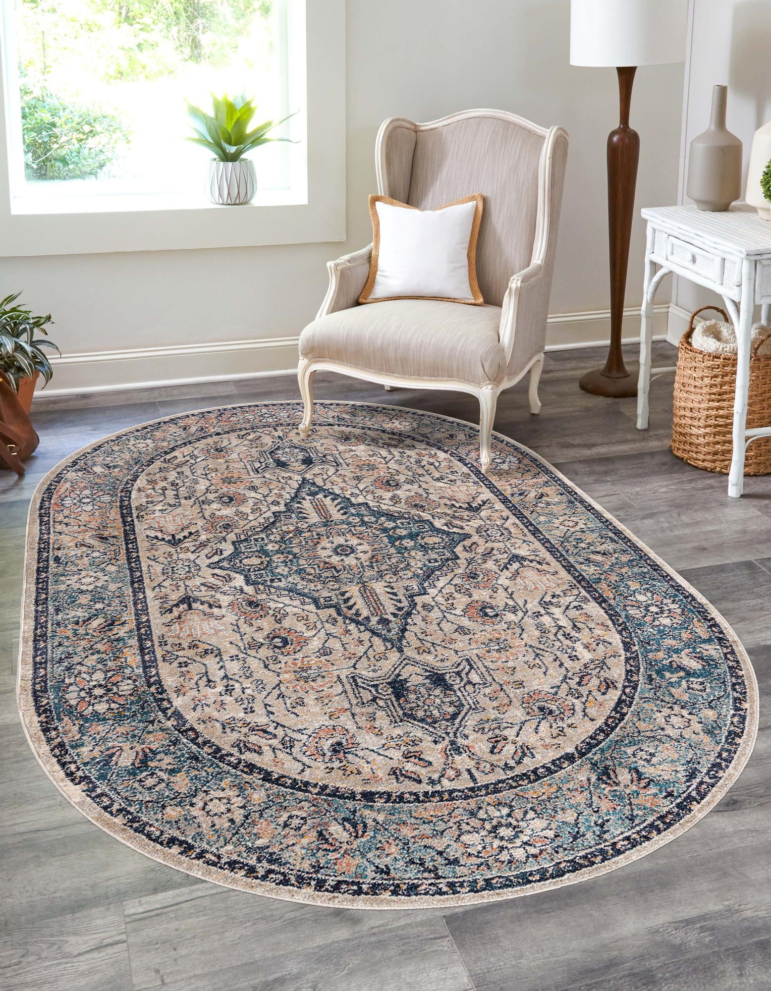 Rugs.com Lola Collection Rug – 5' x 8' Oval Oval Blue Medium Rug ...