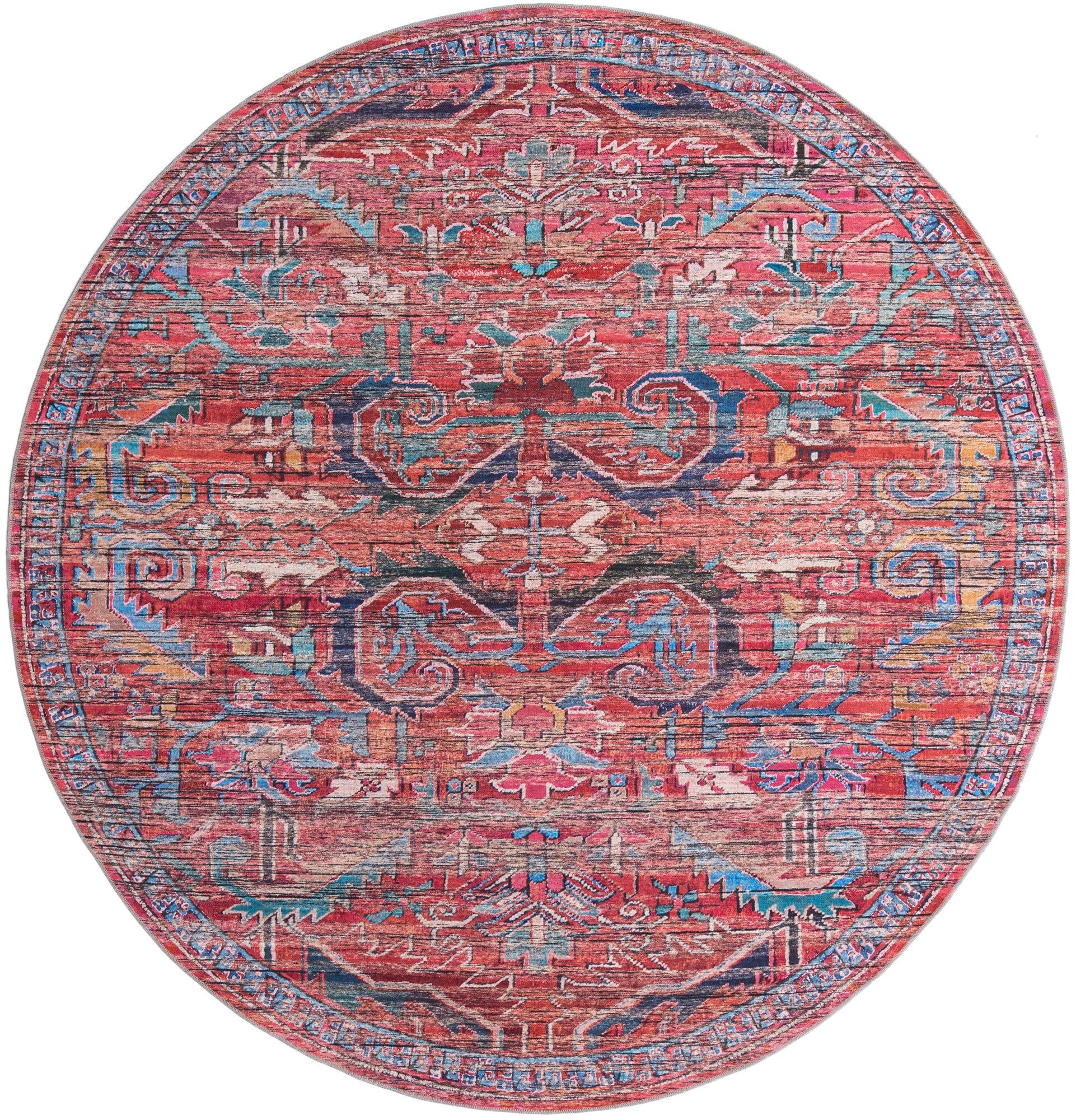 Rugs.com Maahru Collection Washable Rug – 10 Ft Round Rust Red Low-Pile ...