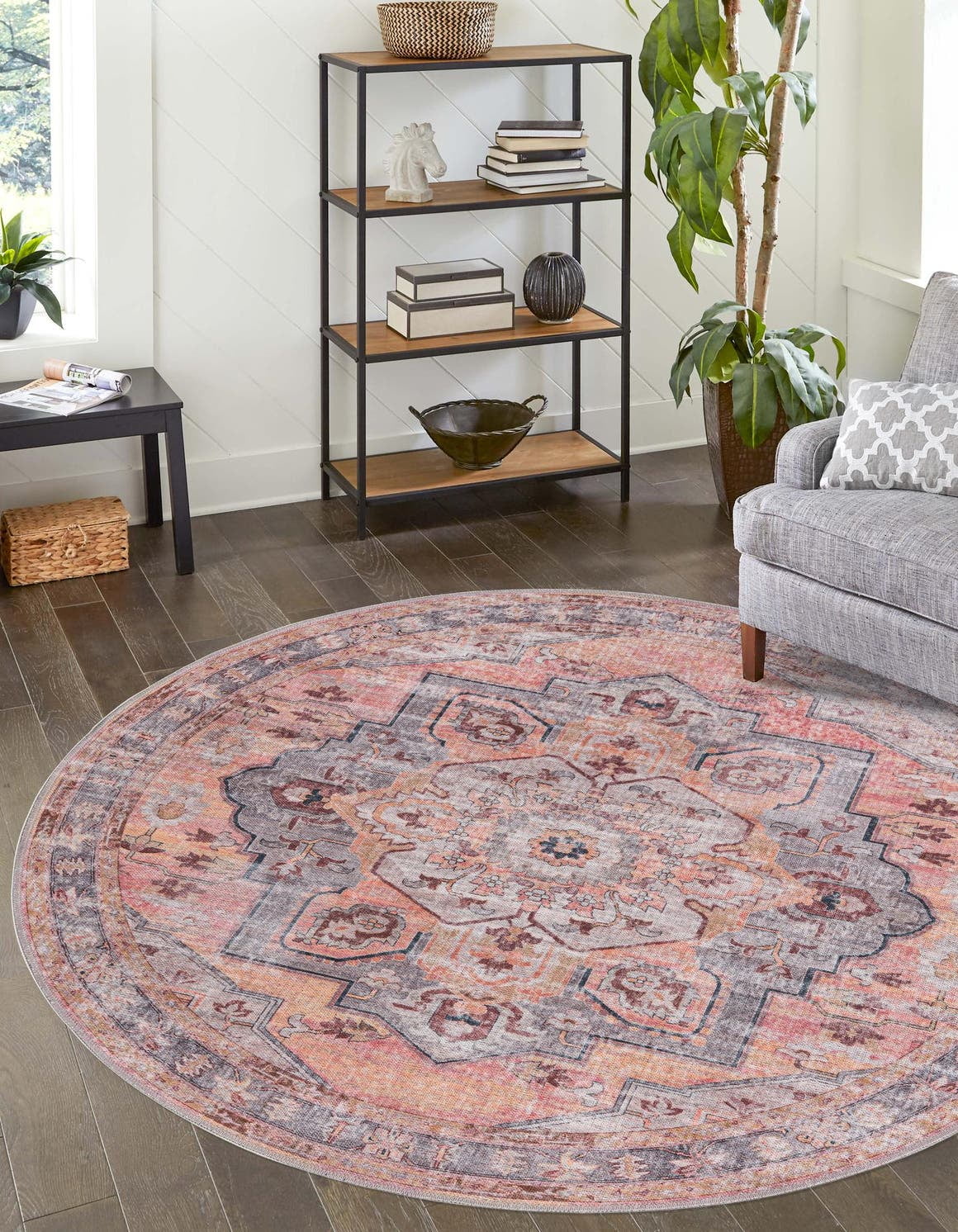 Rugs.com Mangata Collection Rug – 4' Round Apricot And Pink Low Rug ...