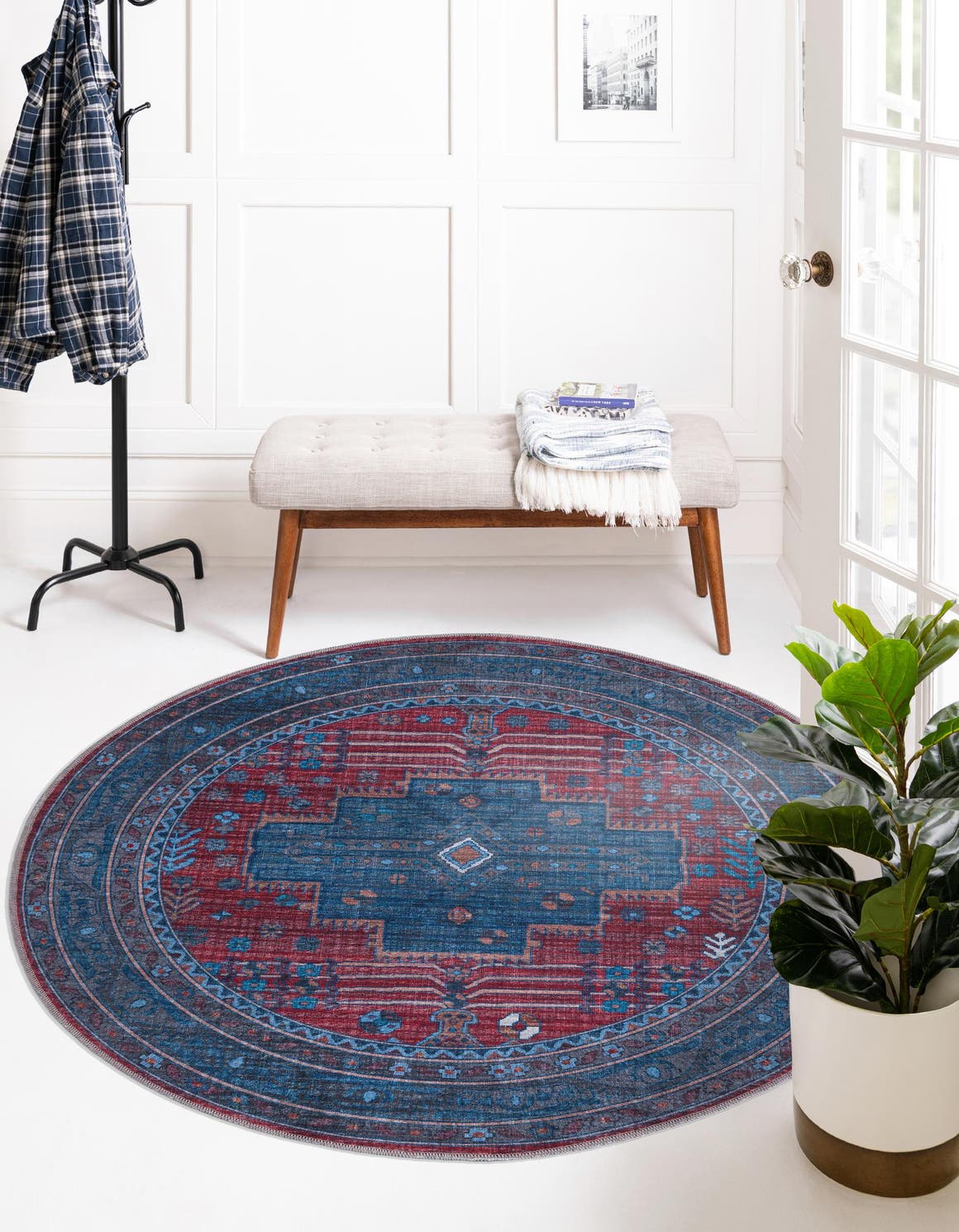 Rugs.com Mangata Collection Rug – 5' 3 Round Red And Blue Low Rug ...