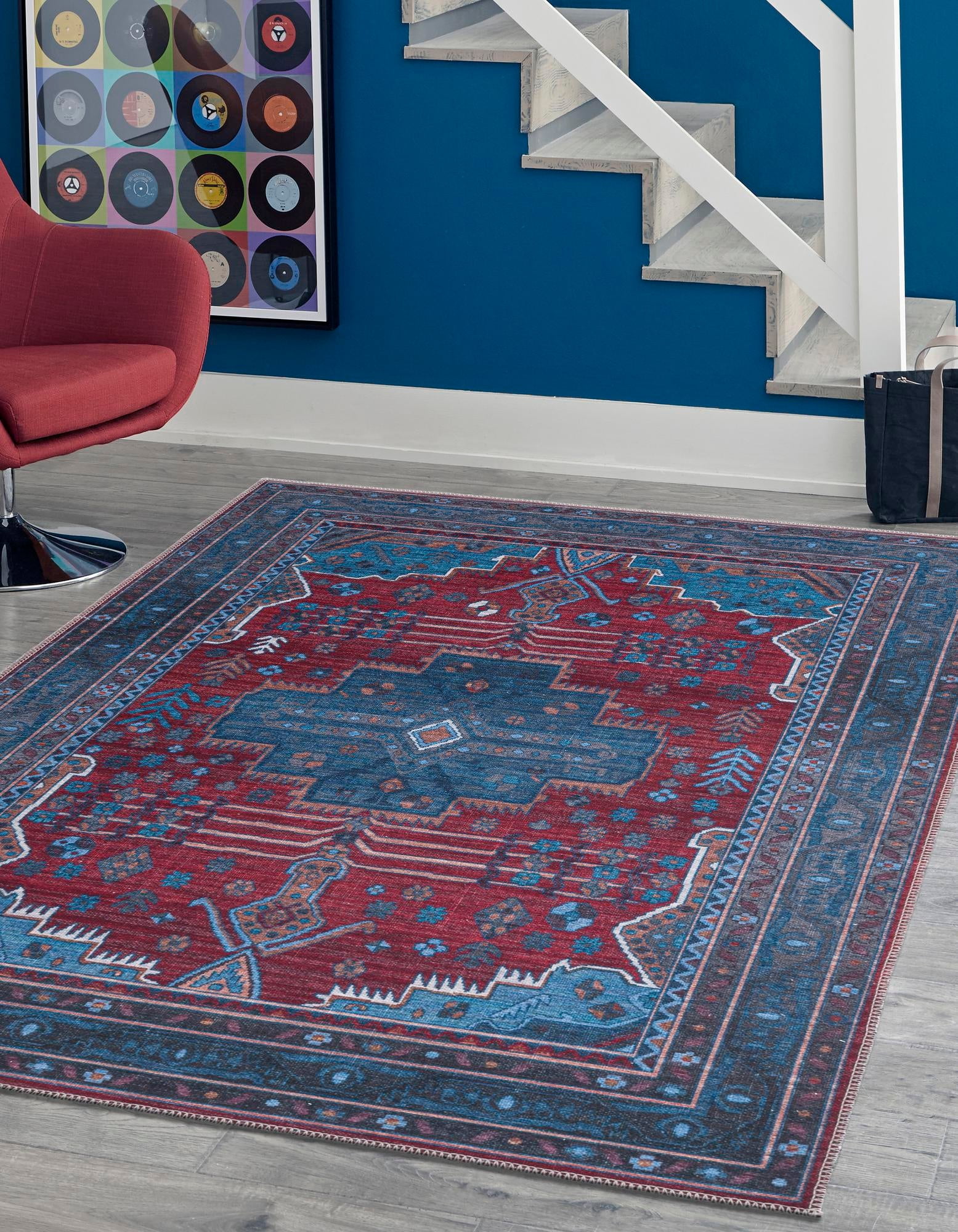 Rugs.com Mangata Collection Rug – 7' 10 x 10' Red And Blue Low Rug ...