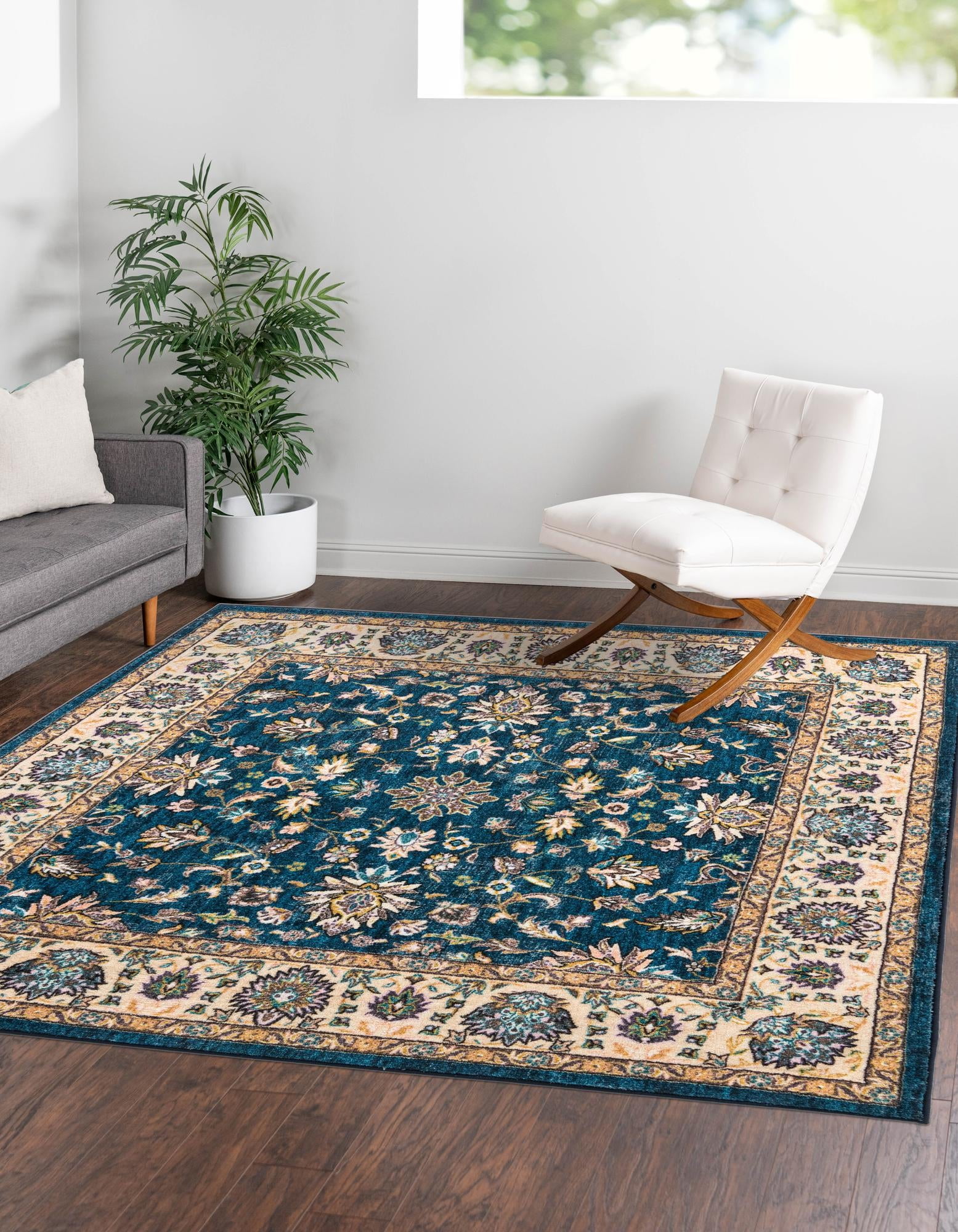 Rugs.com Medina Collection Rug – 5 Ft Square Egyptian Blue Medium Rug Perfect For Living Rooms ...