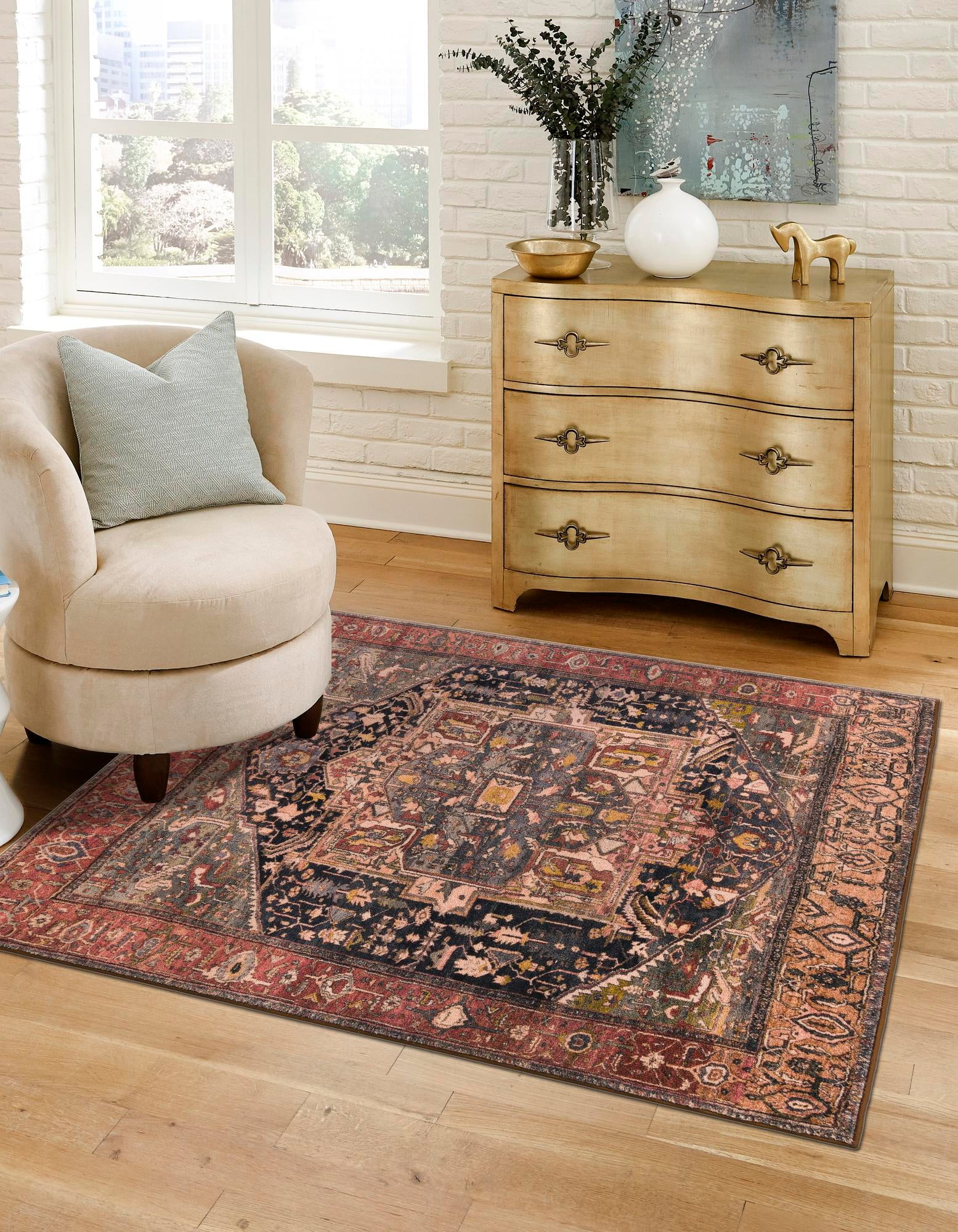 Rugs.com Medina Collection Rug – 5 Ft Square Muted Rust Medium Rug ...