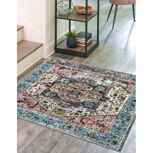 Rugs.com Medina Collection Rug – 5 Ft Square Powder Blue Medium Rug ...